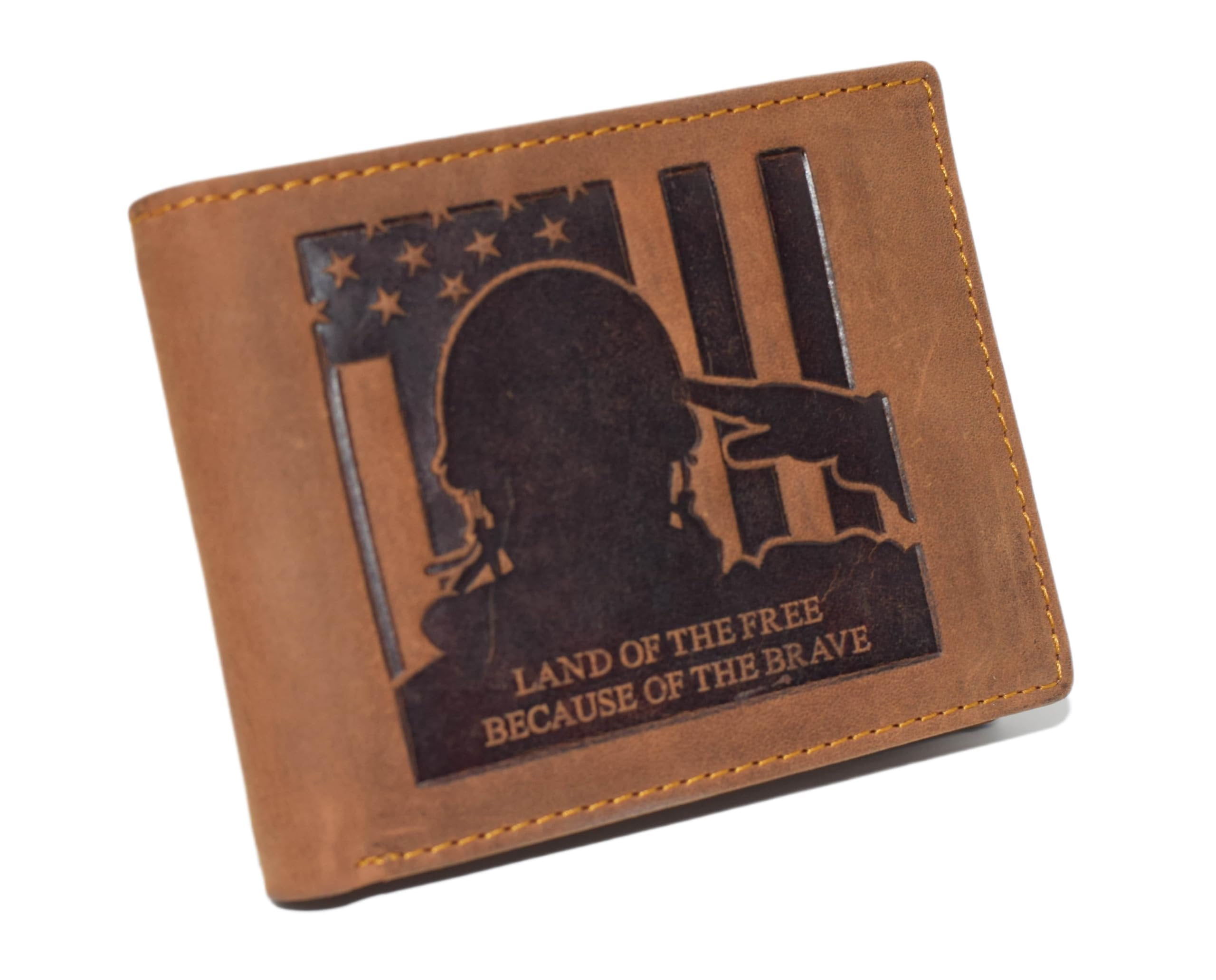 MARSHAL Men's Vintage Genuine Leather RFID Wallet with Military Tribute ...