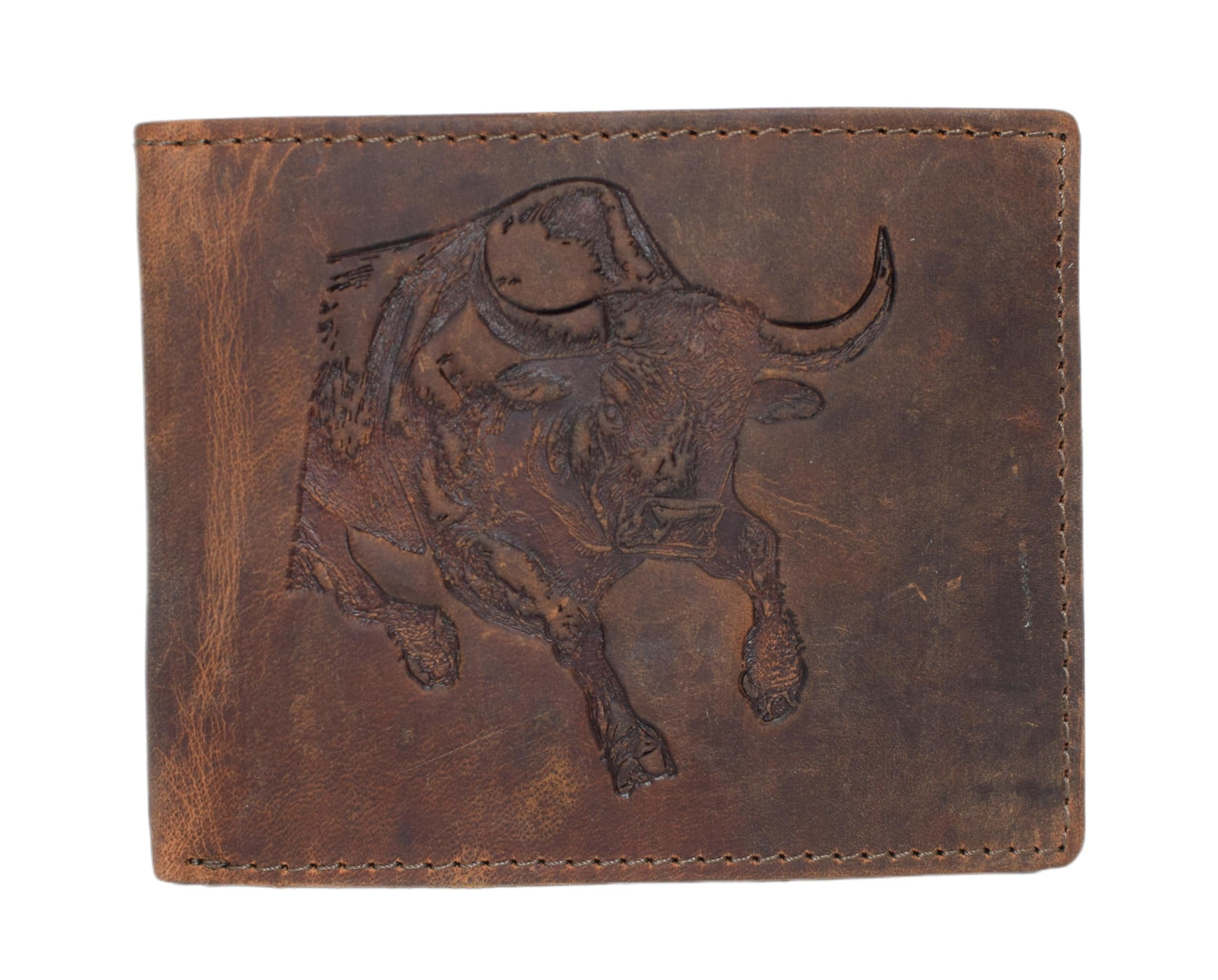 MARSHAL Men's Western Rodeo Wallet Vintage Leather Bifold with Bull ...