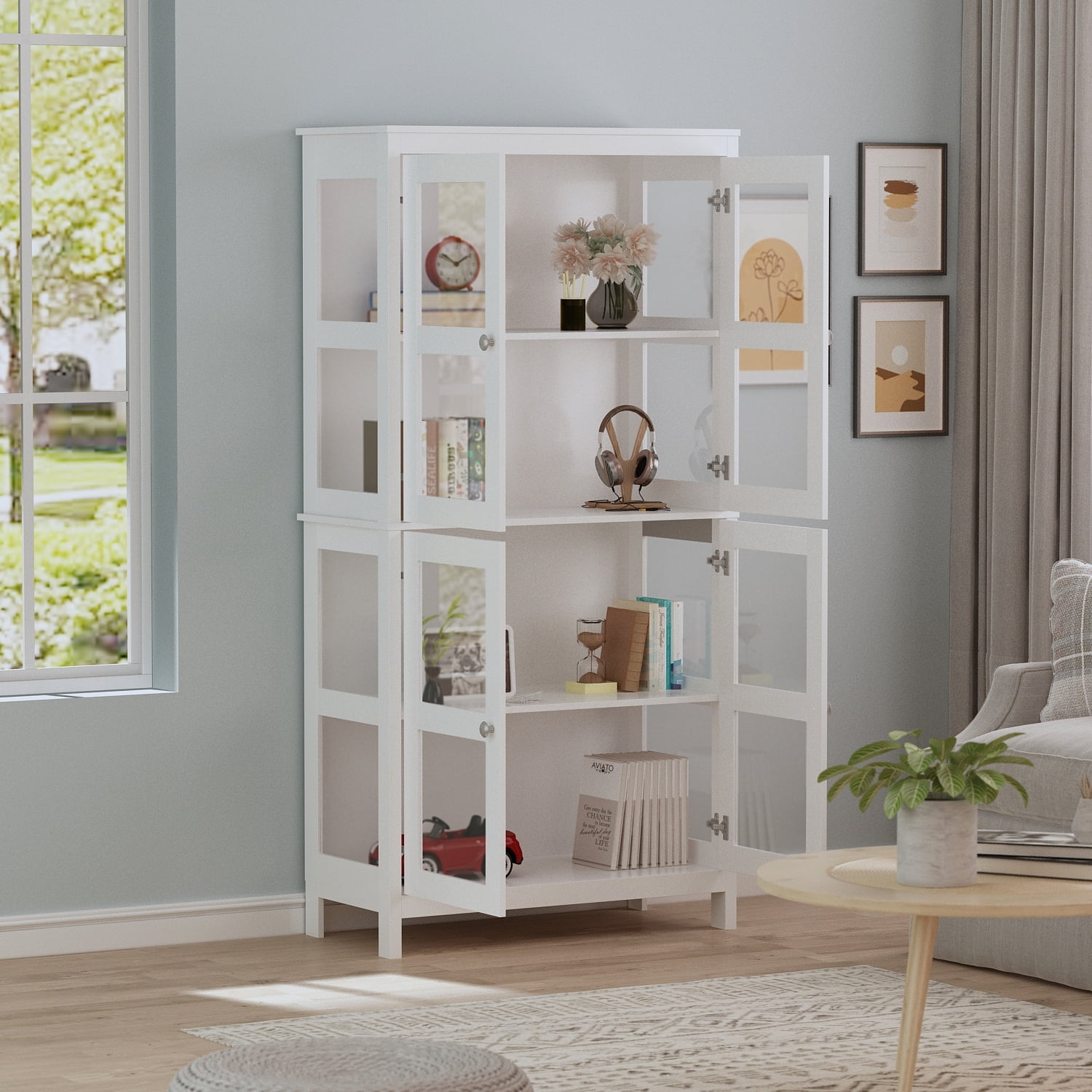 MARSON LLC Modern Wooden Bookcase Bookshelf with Acrylic Glass Doors ...