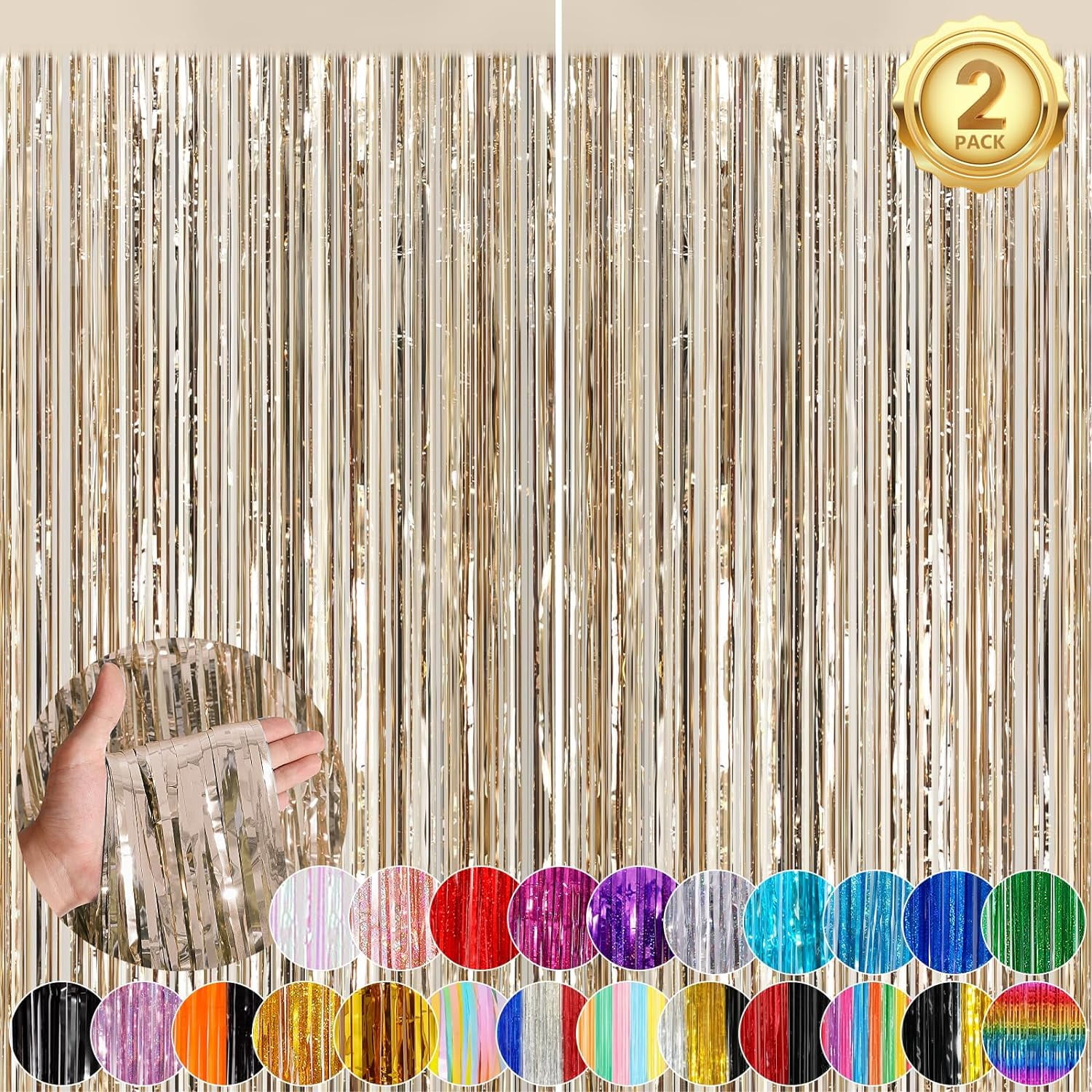 MART Champange Party Streamers Fringe Curtain 2Pack 3.3 x 8.3 Ft Foil ...