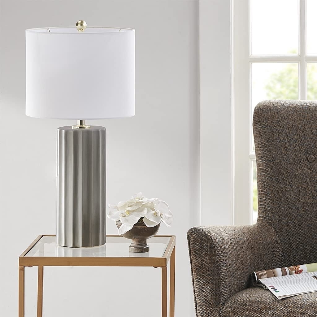 MARTHA STEWART Modern Regina Resin Table Lamp with Grey Finish MT153 ...