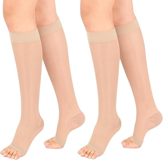 MARTINE MALL 2 Pairs Open Toe Sheer Compression Socks 15-20 mmHg, Beige ...