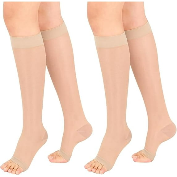 MARTINE MALL 2 Pairs Sheer Open Toe Compression Stockings 15-20mmHg ...