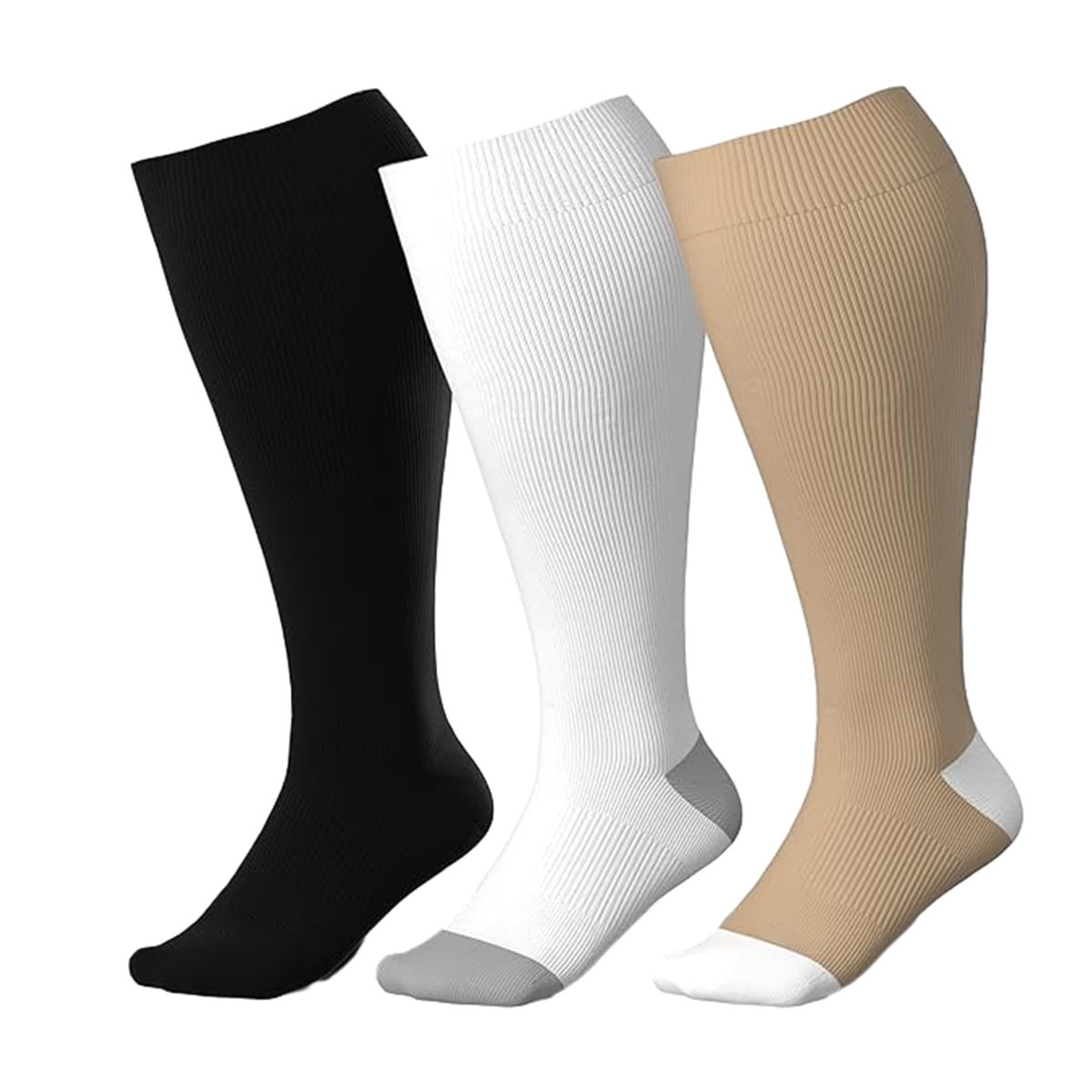 MARTINE MALL 3 Pairs 15-20mmHg Knee High Support Circulation ...