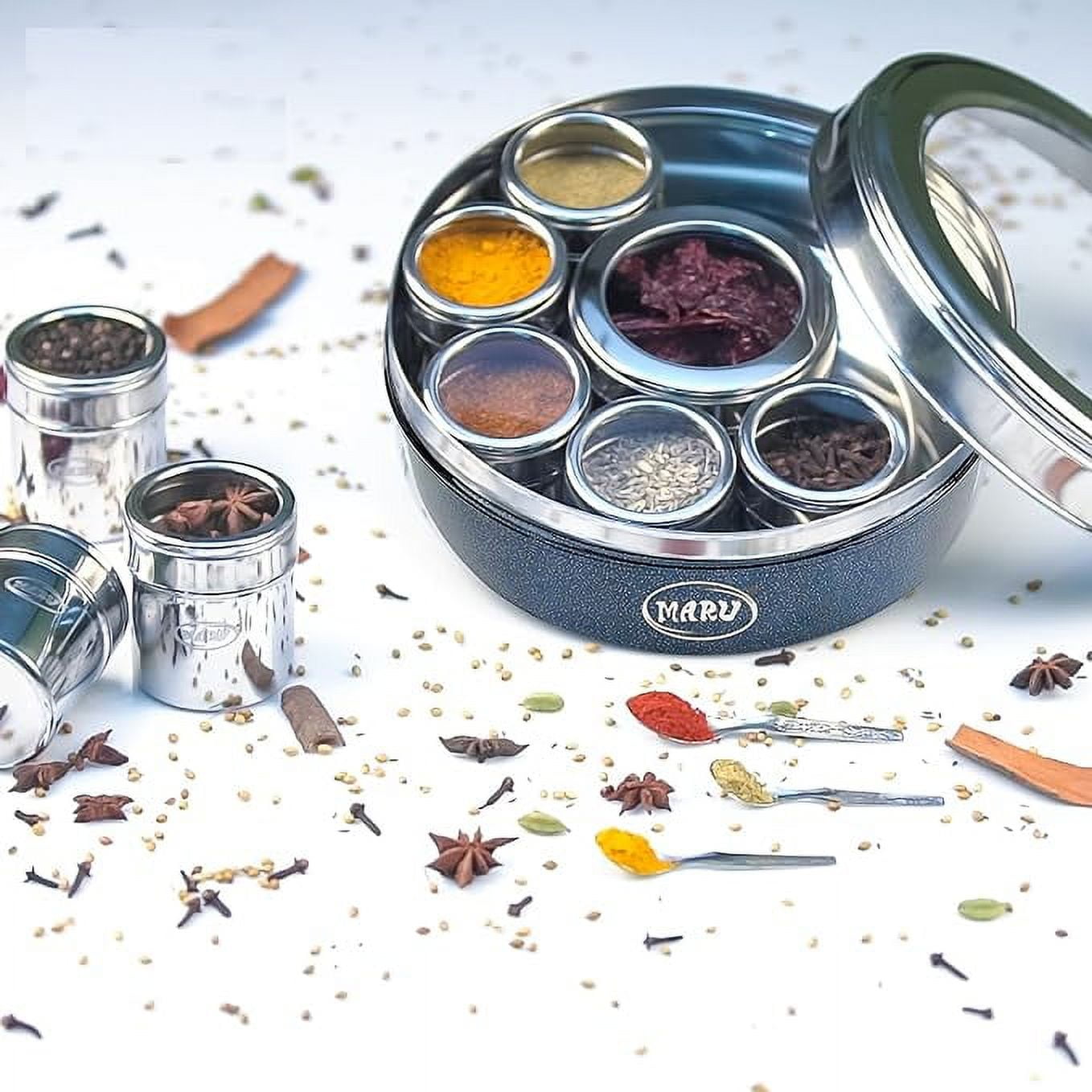 MARU Colored 9 In 1 Spice Box Stainless Steel Extra Large|Masala Dabba ...