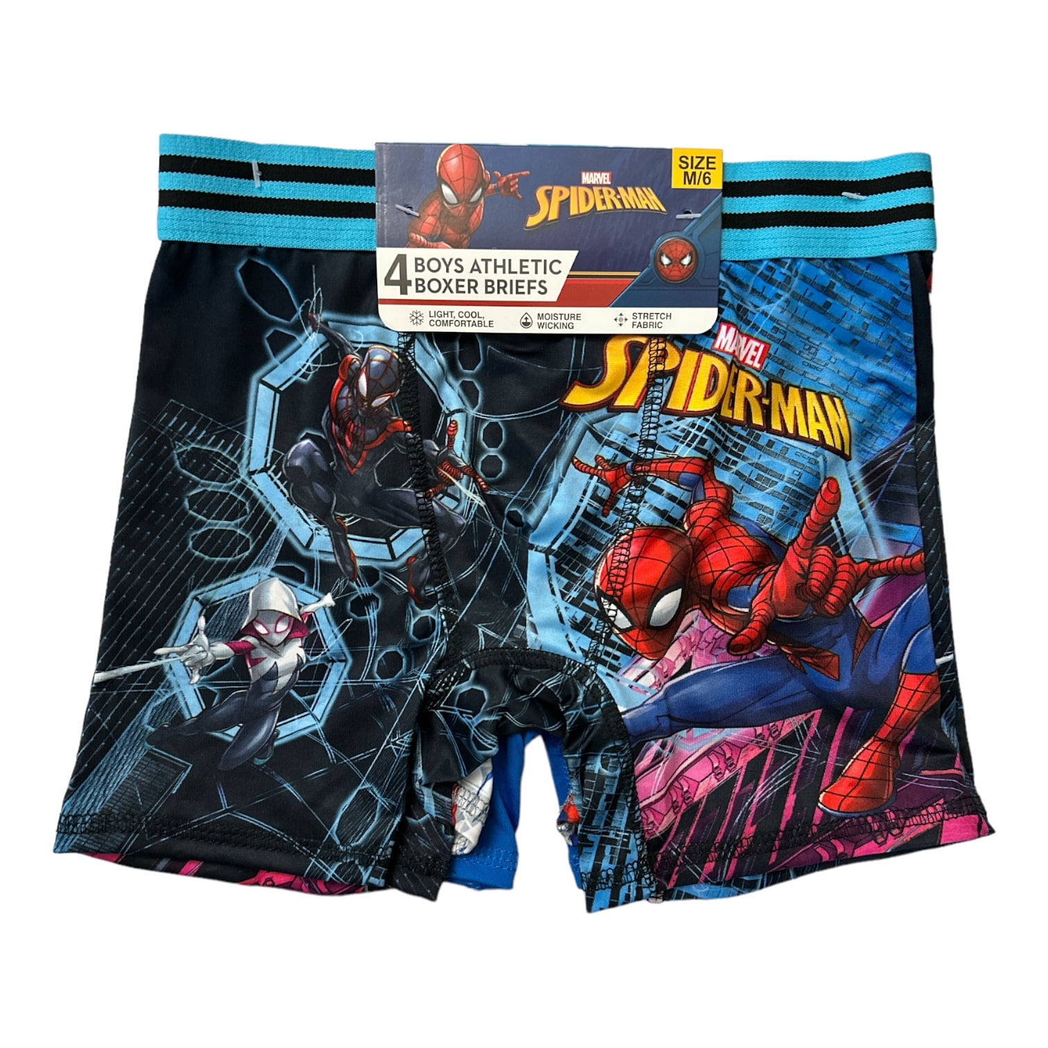 MARVEL Boy's Spider-Man 4-Pack Athletic Moisture Wicking Boxer Briefs ...