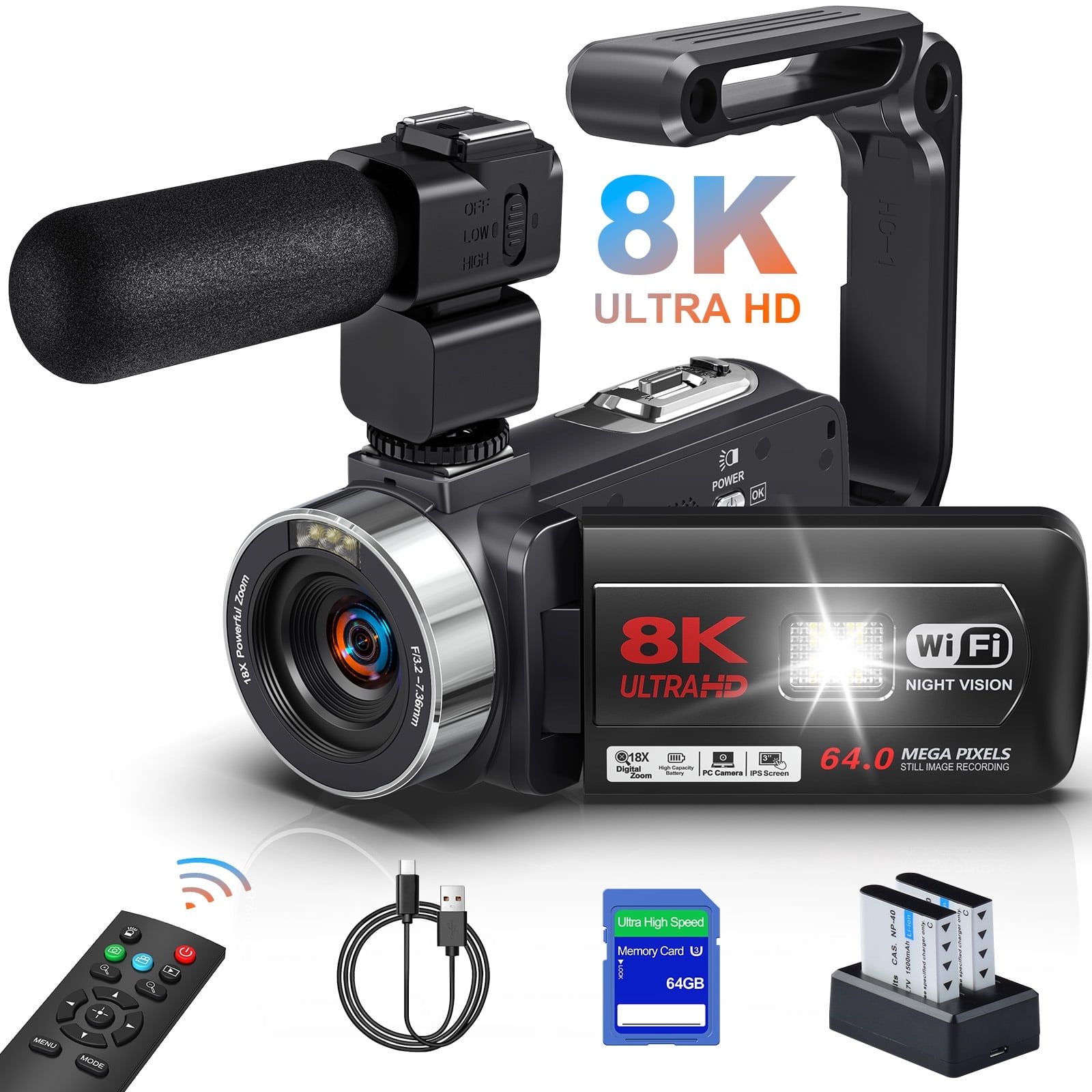 MARVUR 5K Professional Handheld Video Camera Camcorder 64MP 18X Zoom ...