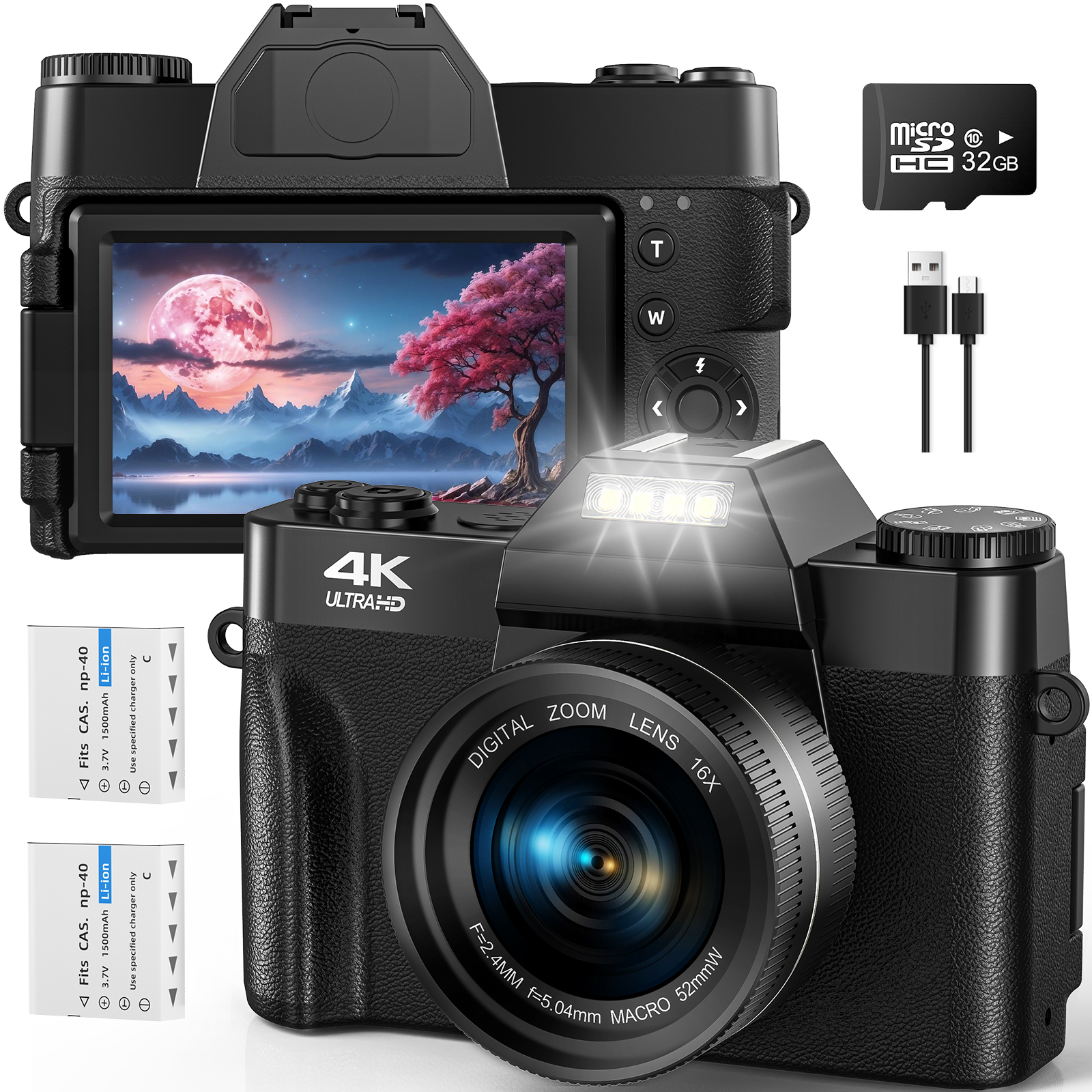 MARVUE Digital Camera for Youtube 4K Video Camera 56MP Vlogging Camera ...