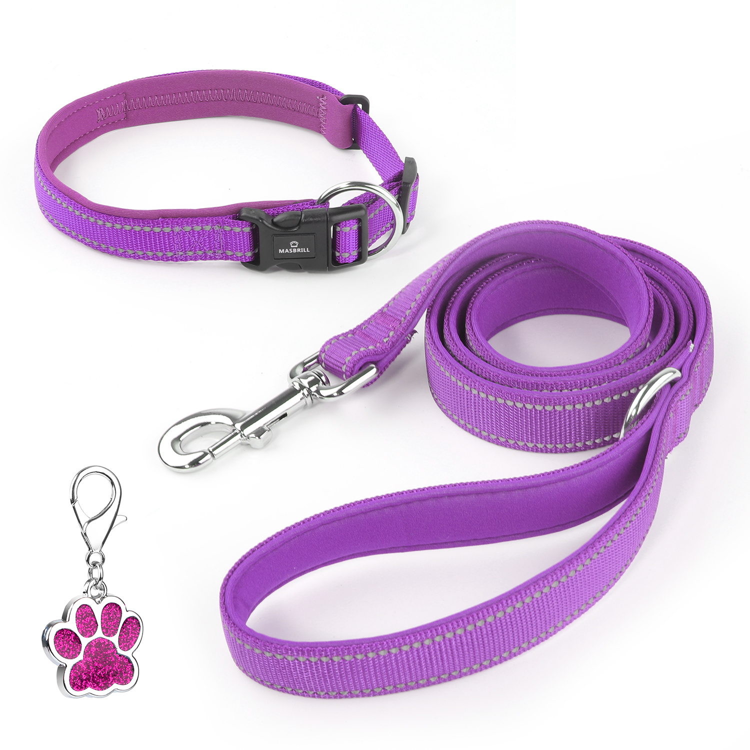 MASBRILL Dog Collar And Leash Set Reflective Dog Collar With Dog Tag