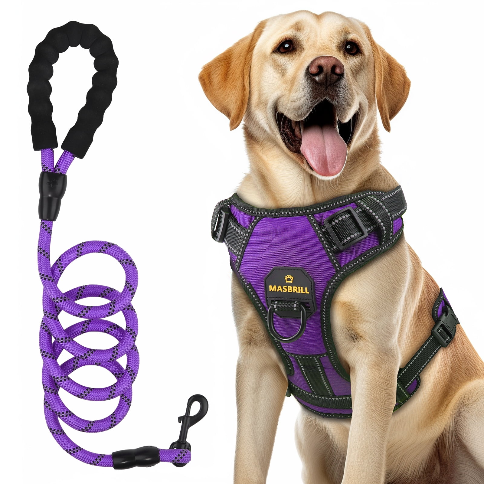 MASBRILL No Pull Dog Harness and Leash Set, Reflective Adjustable Vest ...