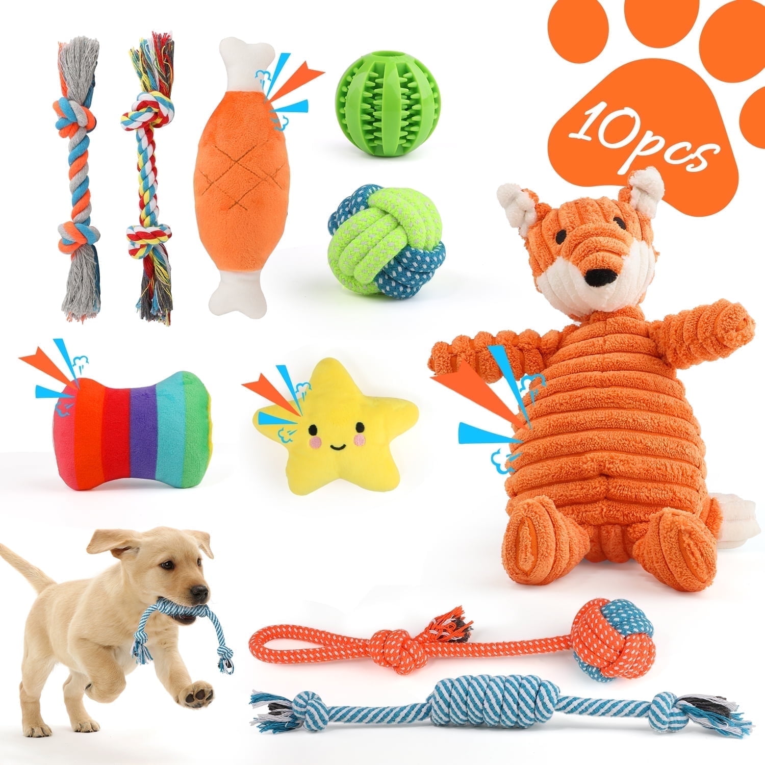 MASBRILL Dog Chew Toys, 10 Pack for Puppies, Teething, Training ...