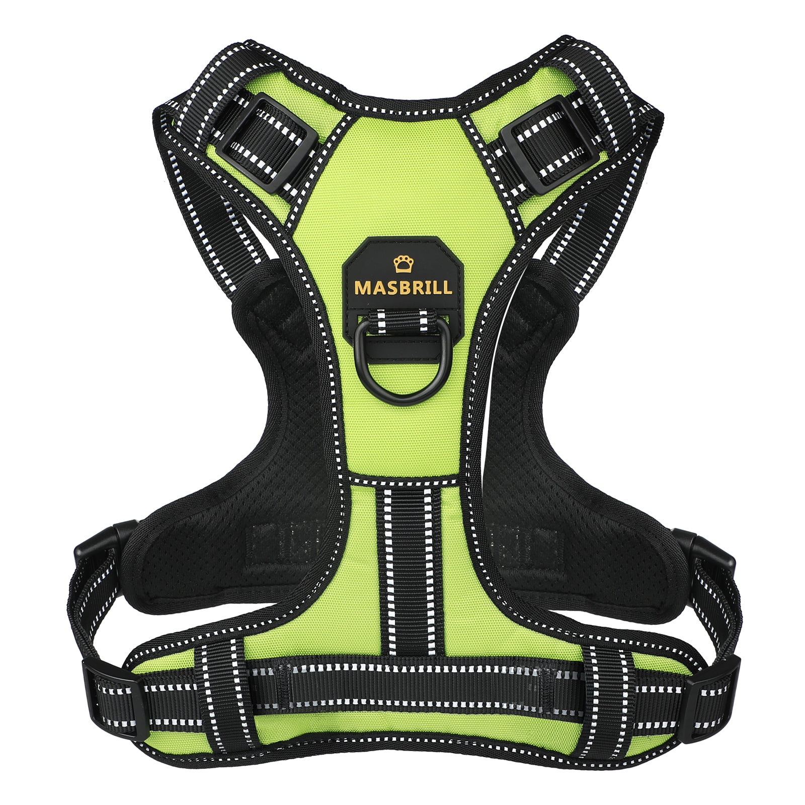 MASBRILL No Pull Reflective Dog Harness, Large Adjustable Green Vest ...