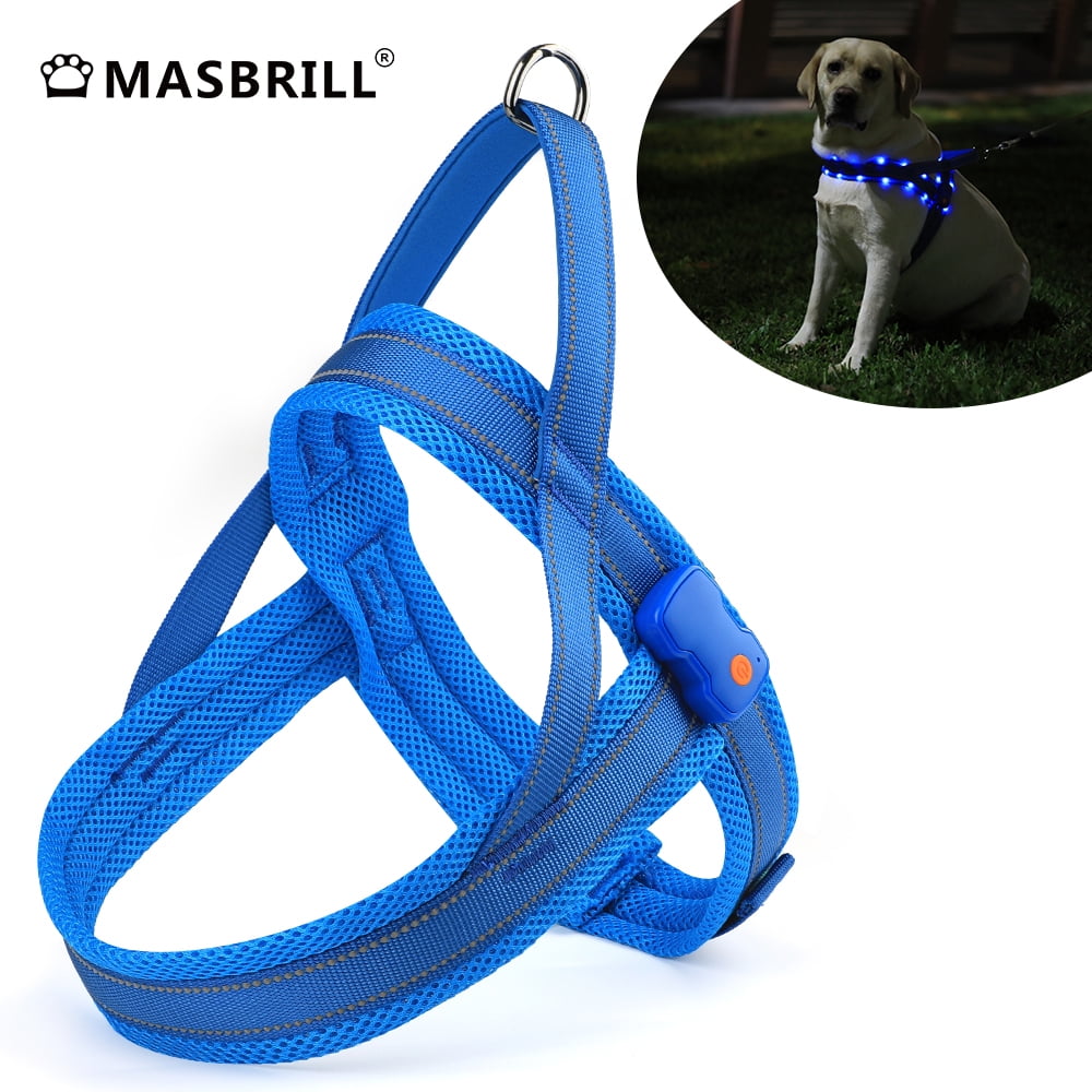MASBRILL USB Rechargeable LED Dog Harness, Adjustable, No Pull, Night ...