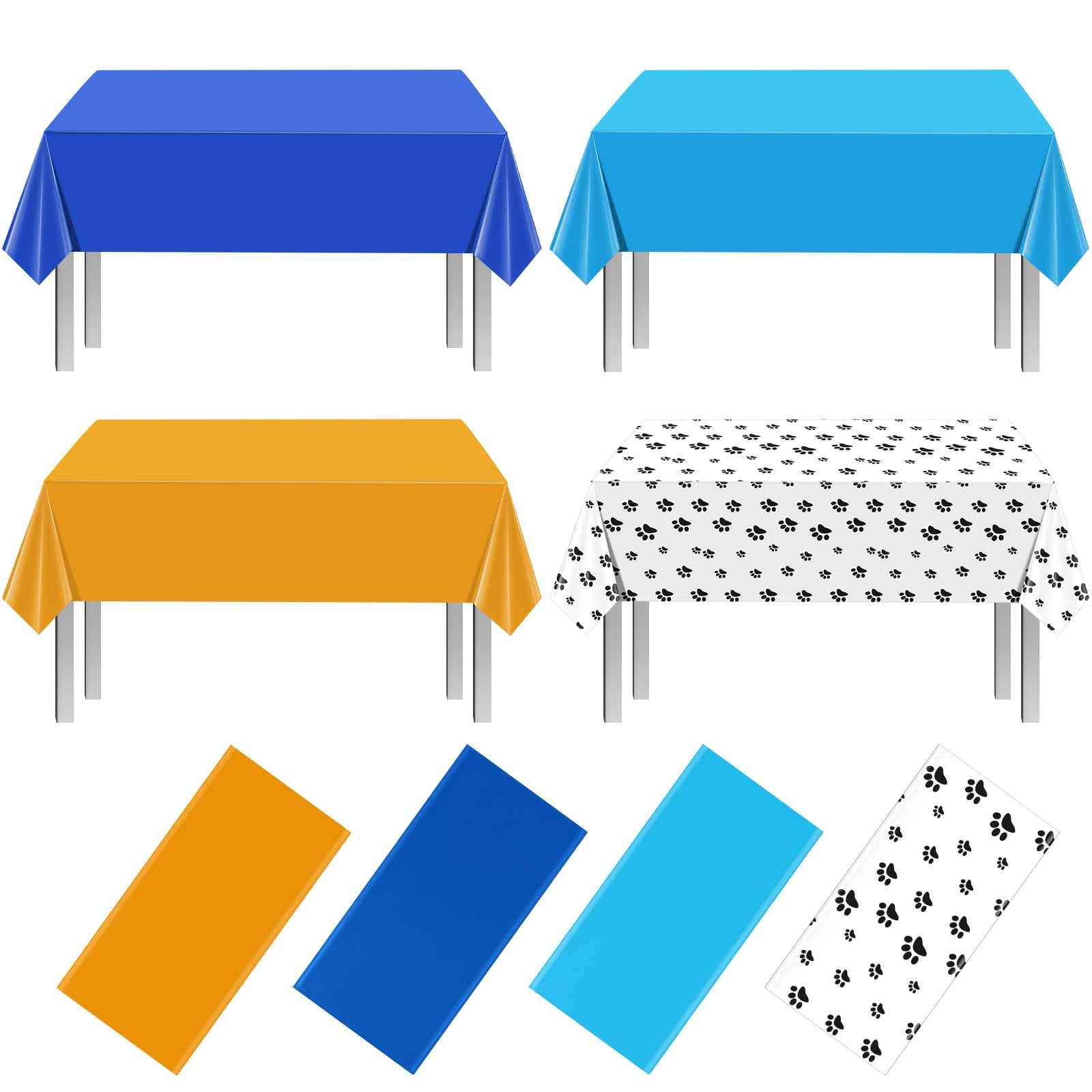 MASHAN 4 Pack Paw Print Plastic Tablecloths,Blue KMC2Orange Table Cloth ...