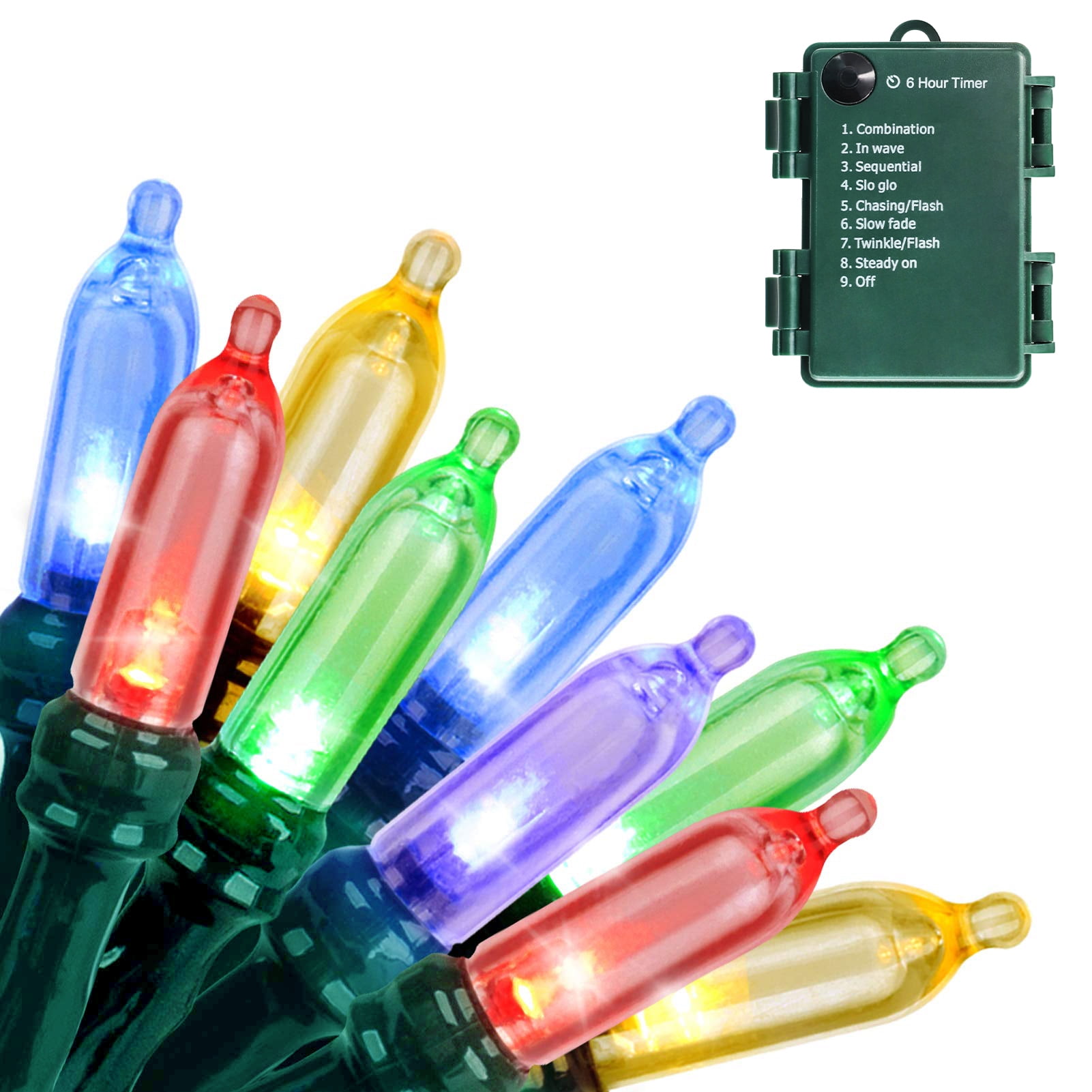 MASHANG 18FT LED Twinkling Christmas Shine Lights, 50 Multicolor Bulbs, 8 Modes, Battery ...