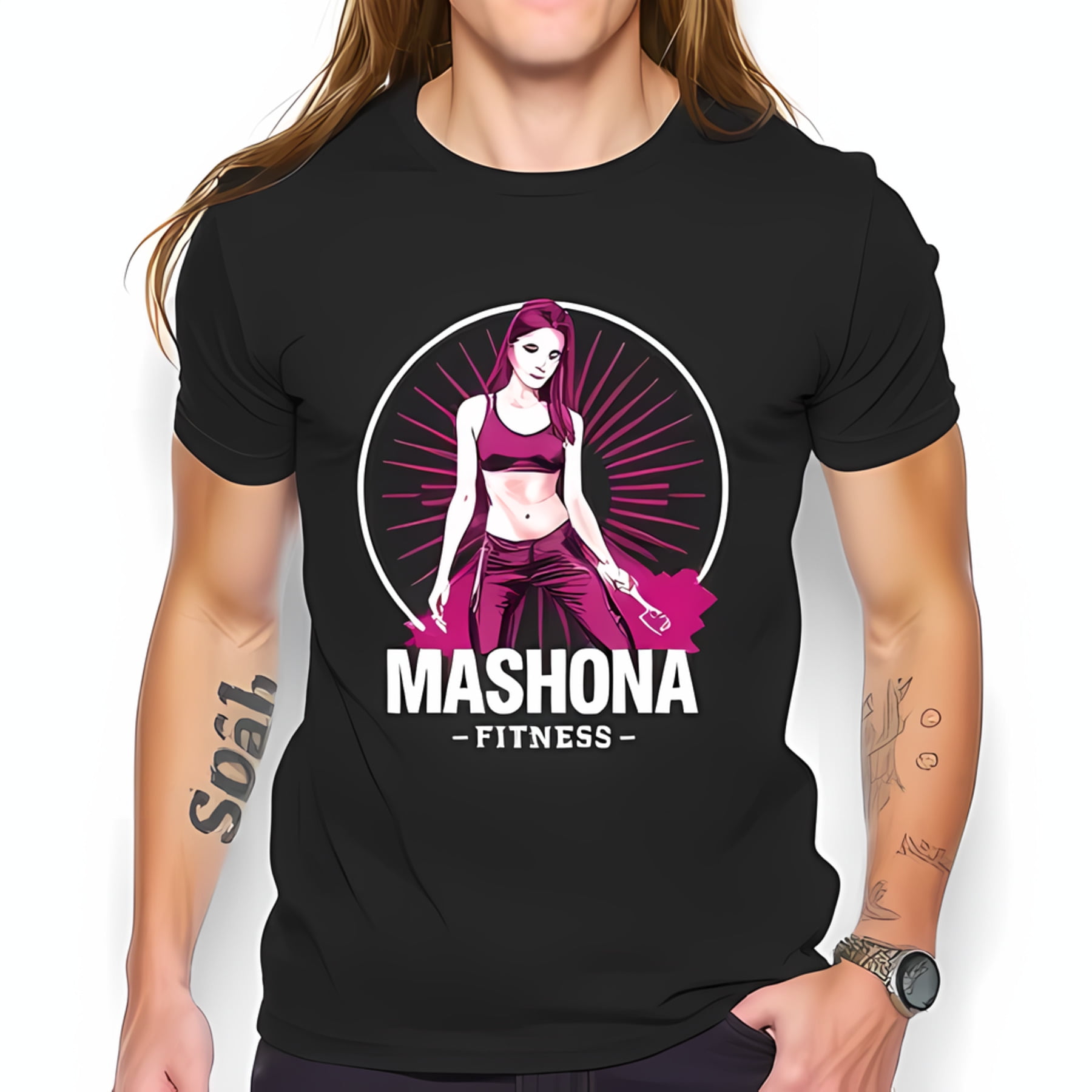 MASHONA Fitness Graphic Cotton Short Sleeve T-Shirt - Bold Pink Design ...