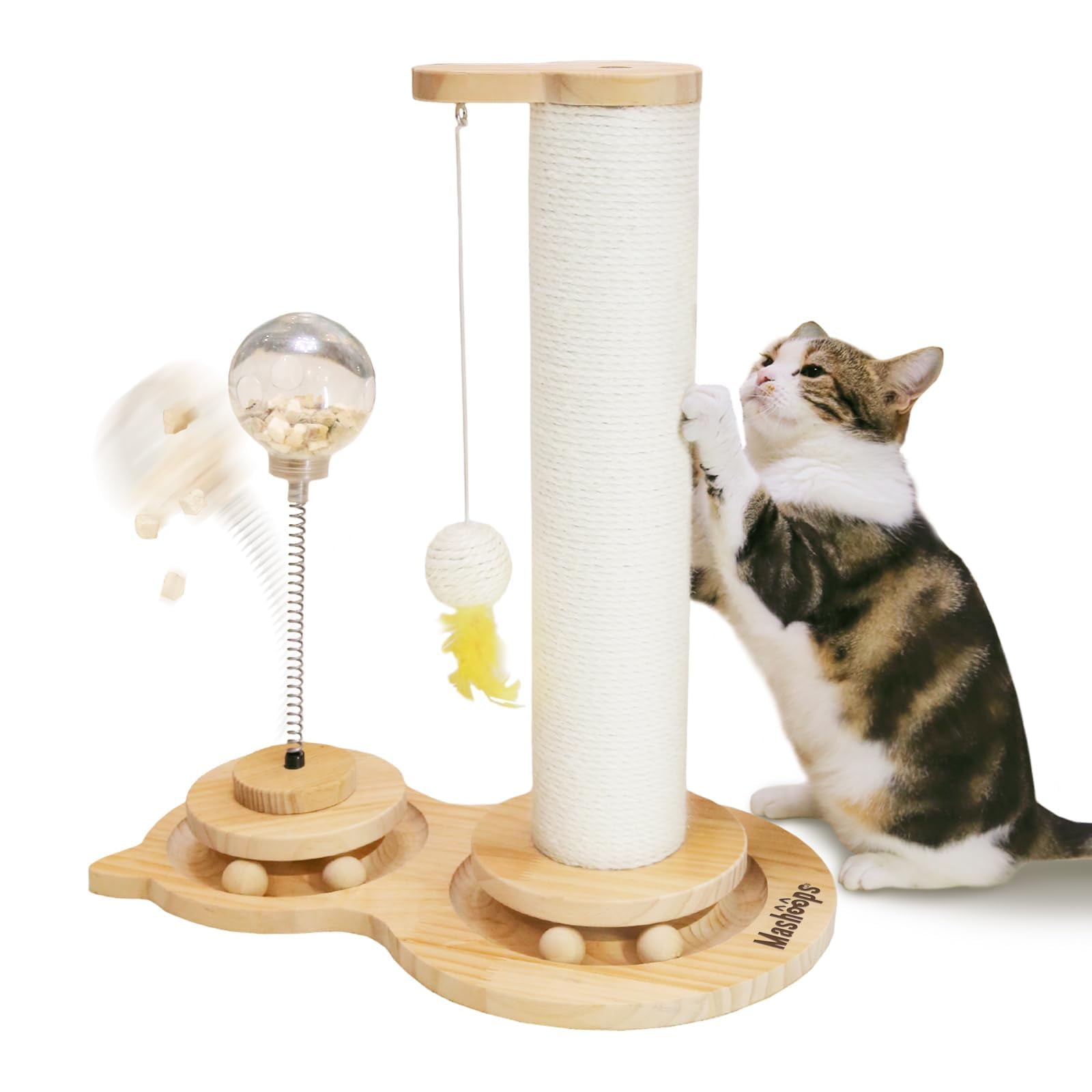 MASHOOPS Cats Scratching Post Cat Scratcher with Treat Dispenser Toy, 4 ...