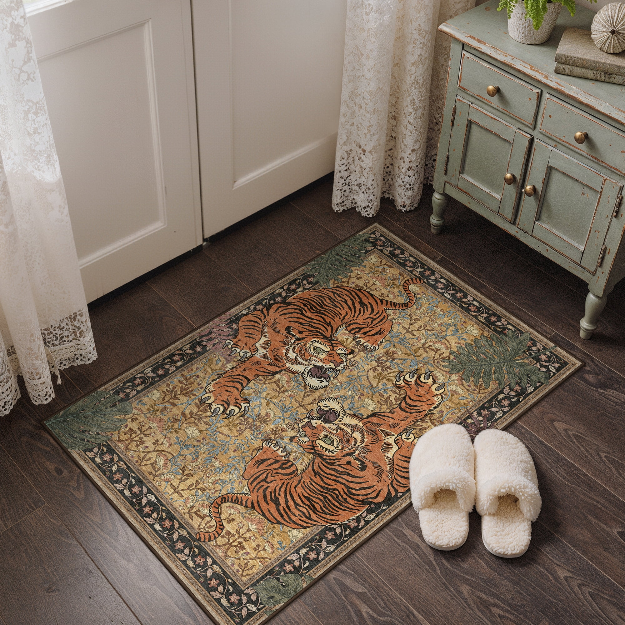 MASIIS 2X3 Tiger Area Rugs for Living Room, Tiger Print Animal Machine ...