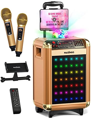 MASINGO Karaoke Machine with 2 UHF Wireless Microphones for Adults and ...