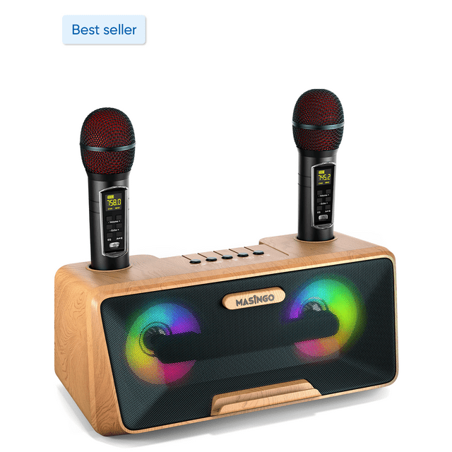 MASINGO Outdoor Karaoke Machine with 2 Mics, Bluetooth, LED Lights, PA ...