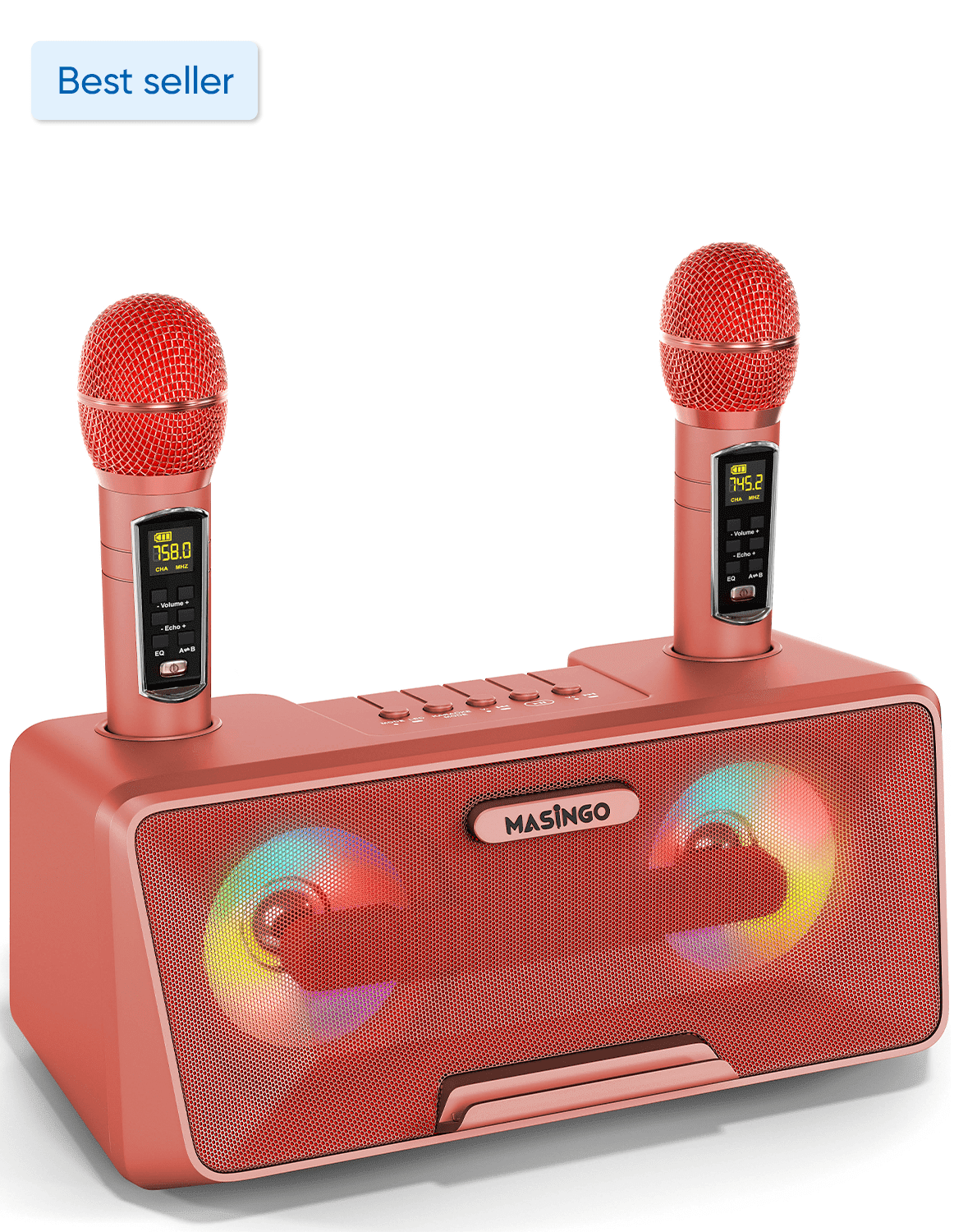 MASINGO Karaoke Machine for Adults & Kids, 2 Wireless Mics, Bluetooth ...