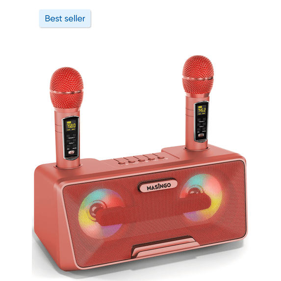 MASINGO Karaoke Machine for Adults & Kids, 2 Wireless Mics, Bluetooth ...