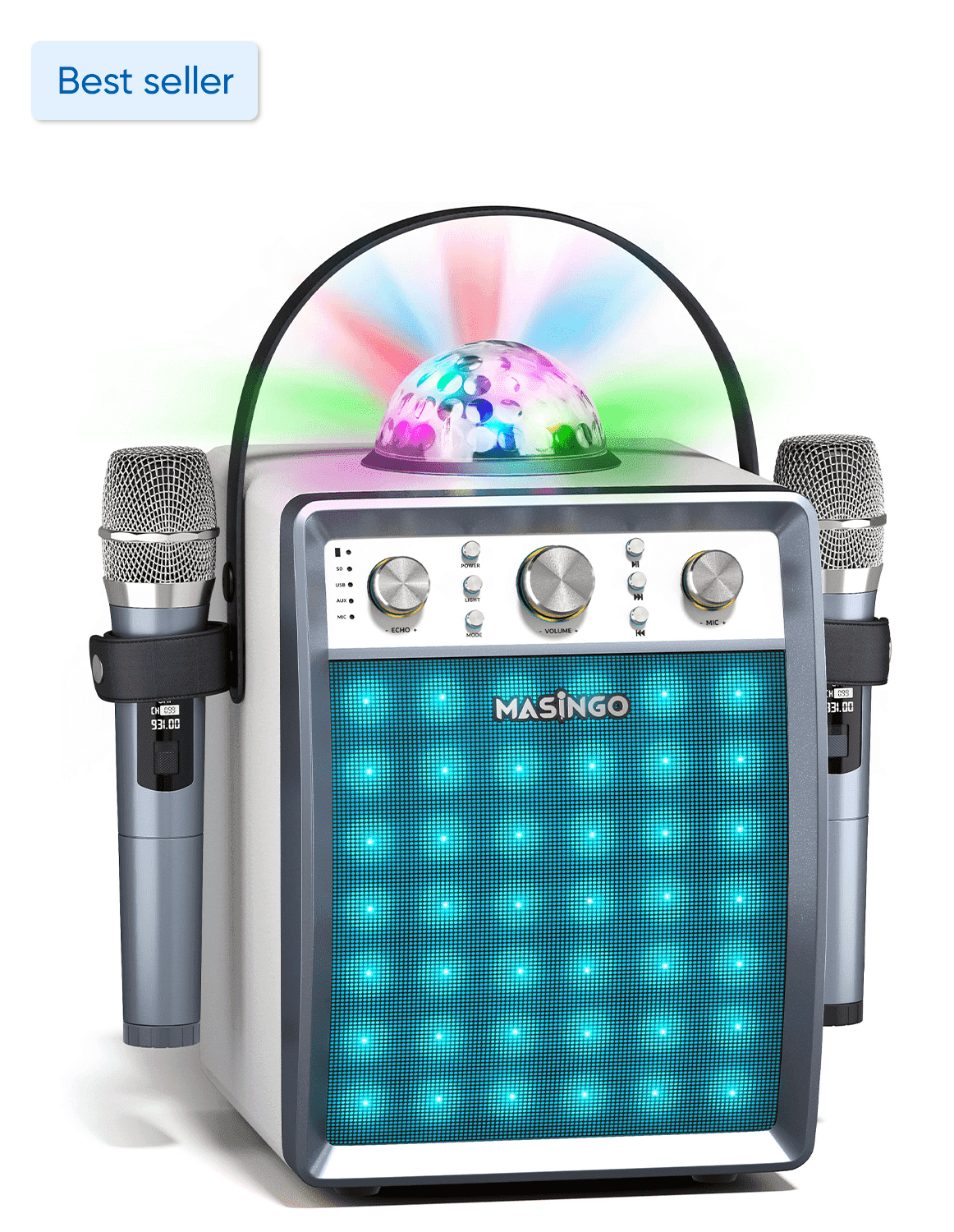MASINGO Outdoor Karaoke Machine - PA System with Bluetooth Mics & Disco ...