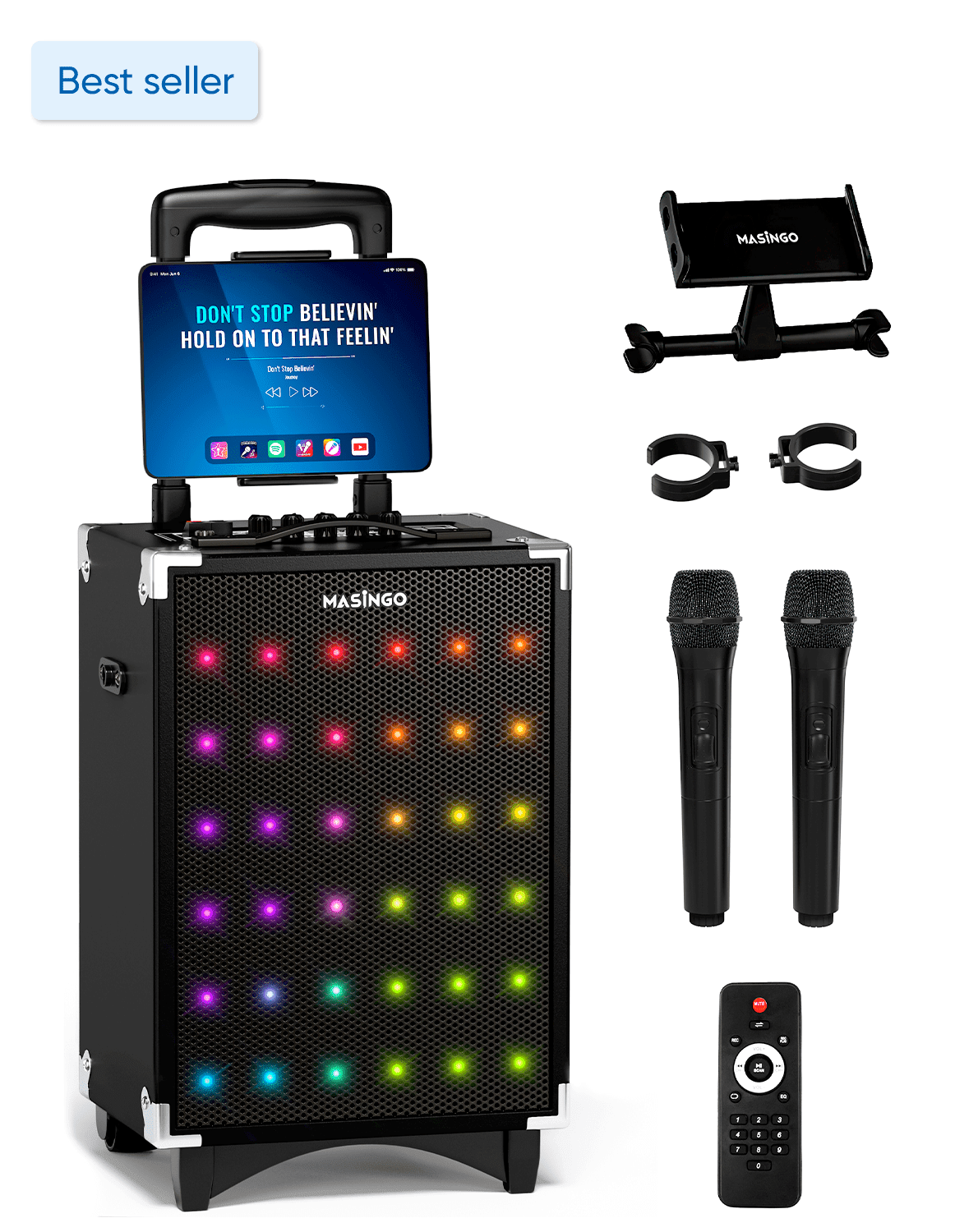 MASINGO Portable Karaoke Machine, 40W Speaker, 2 Wireless Mics ...