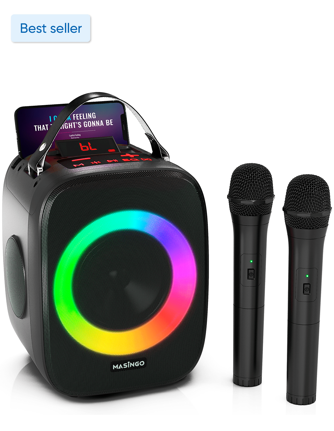 MASINGO Karaoke Machine for Kids and Adults with 2 Wireless Bluetooth ...
