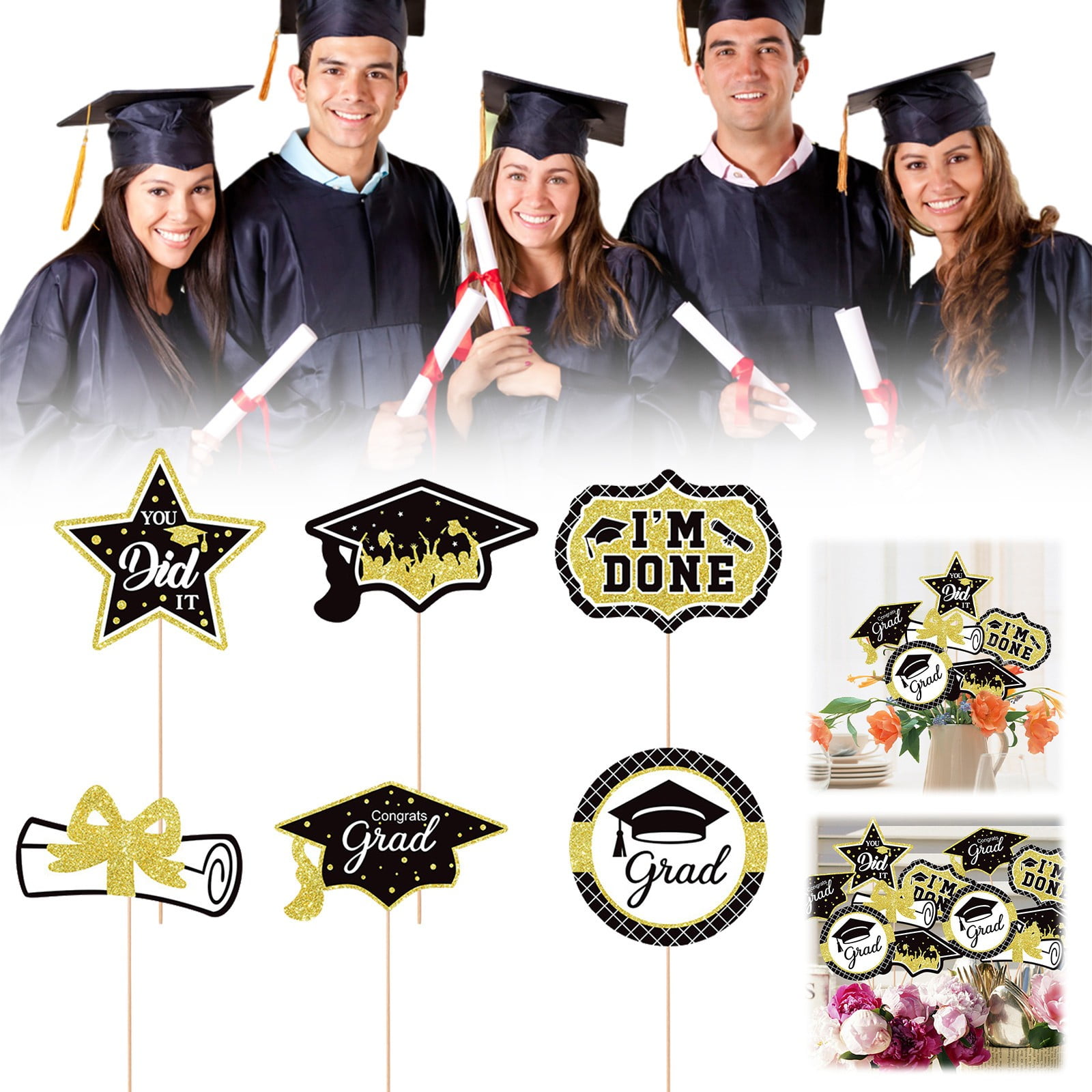 MASLVO Graduation Decorations 2025, 6Pcs Black and Golden Graduation ...