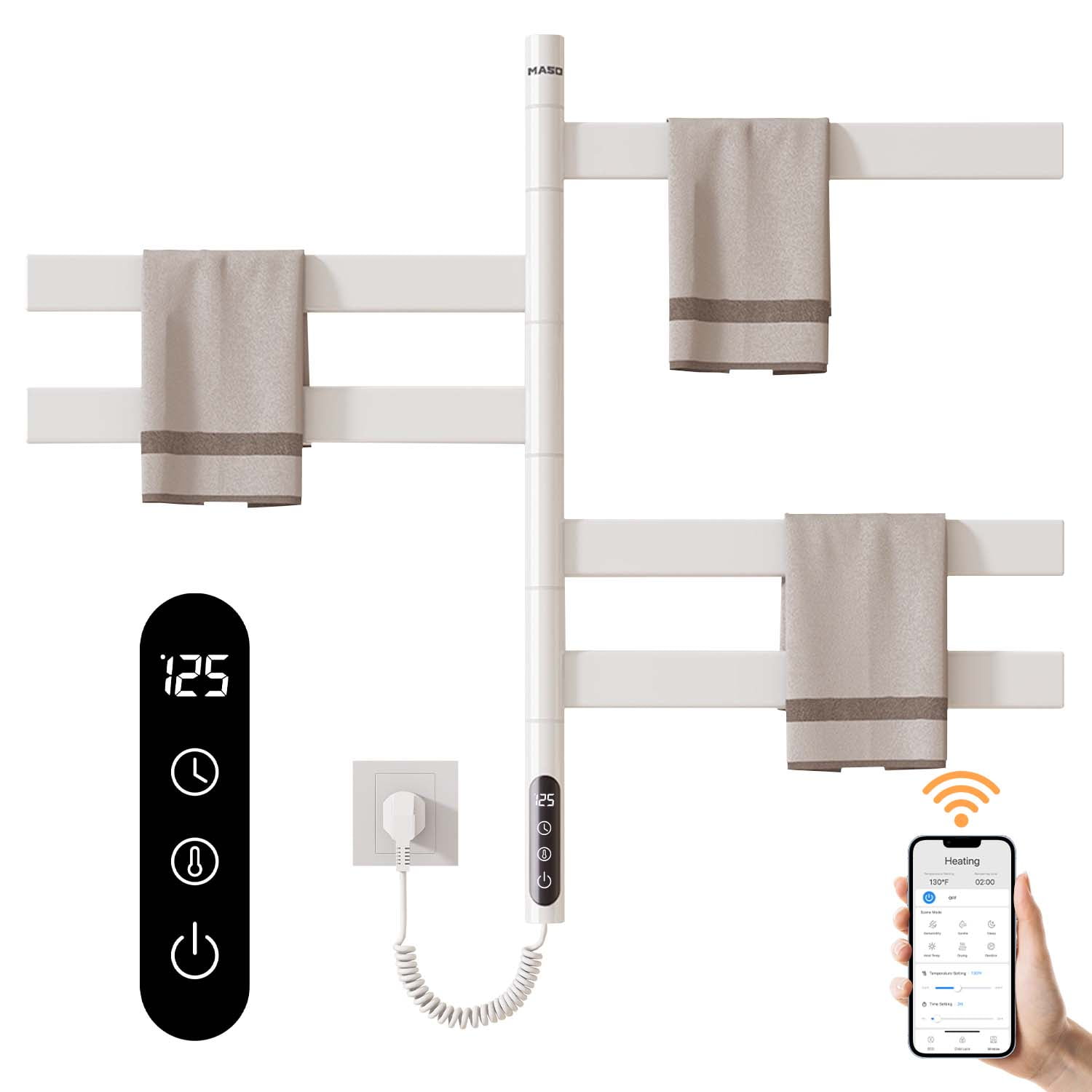 MASO Smart Rotating Heated Towel Rack for Bathroom, 120W Electric Towel ...