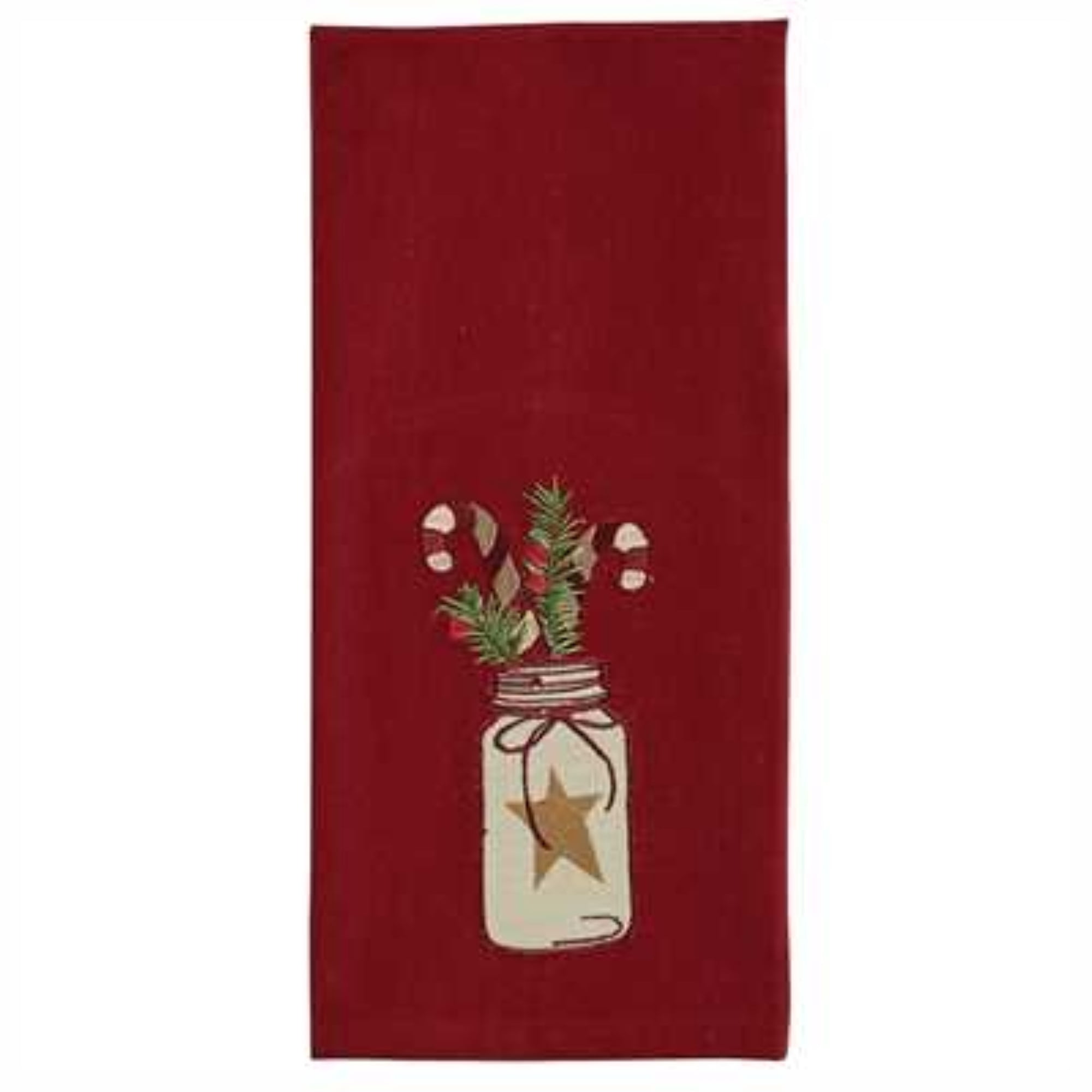 Burnt Red Mason Jar Candy Cane Embroidered 18 x 28 Cotton Decorative ...