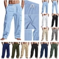 MASRIN Black Mens Linen Cargo Pants Elastic Drawstring Waist ...
