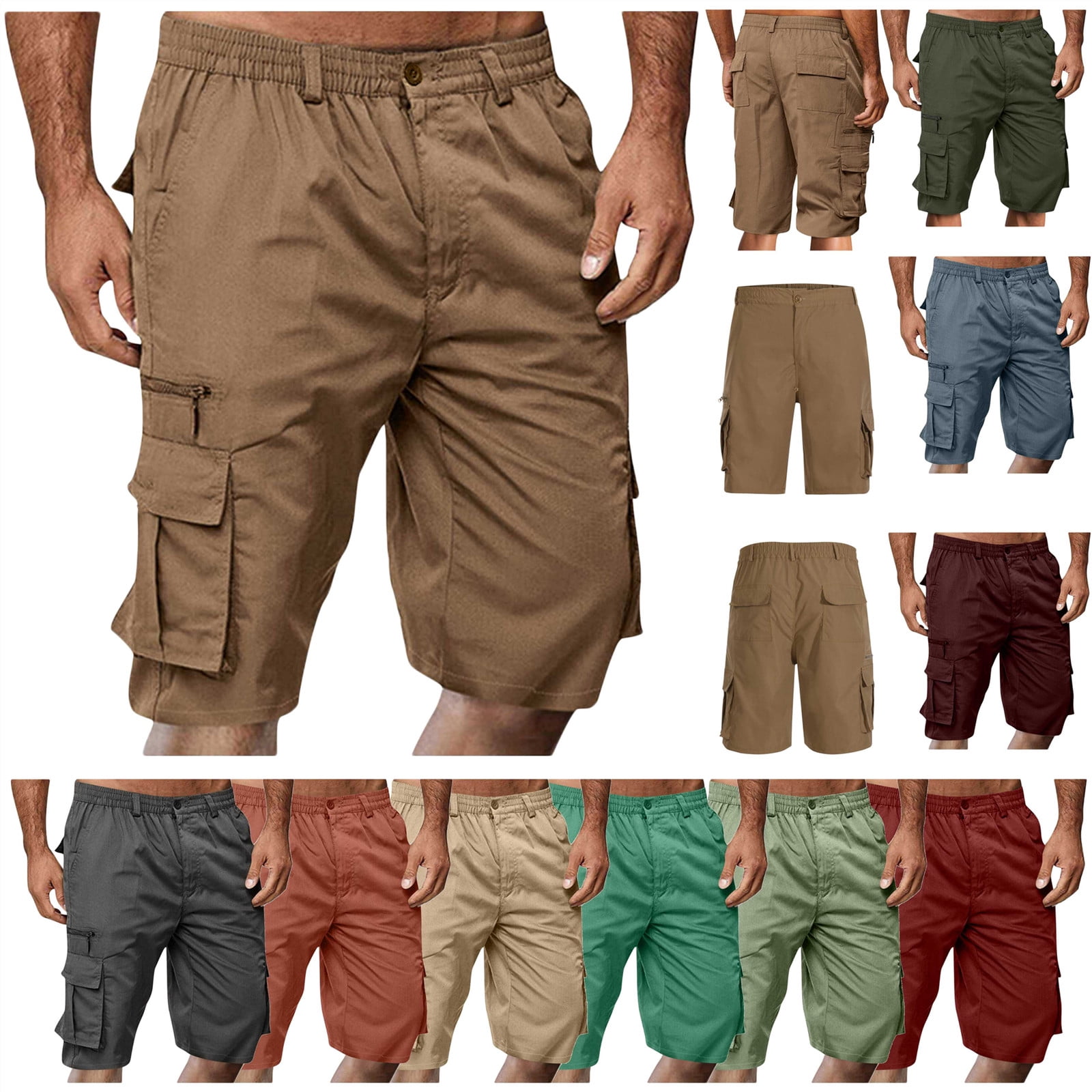 MASRIN Dark Blue Gym Shorts Men Casual Elastic Waist Below The Knee ...