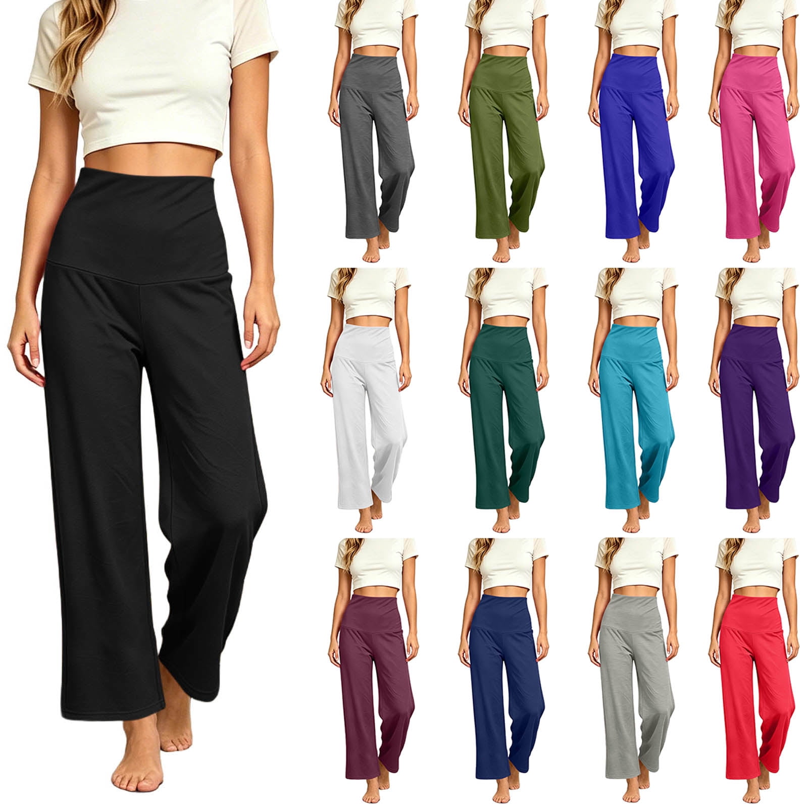 MASRIN Wide Leg Sweatpants for Women Fold Over High Waisted Fold Over ...