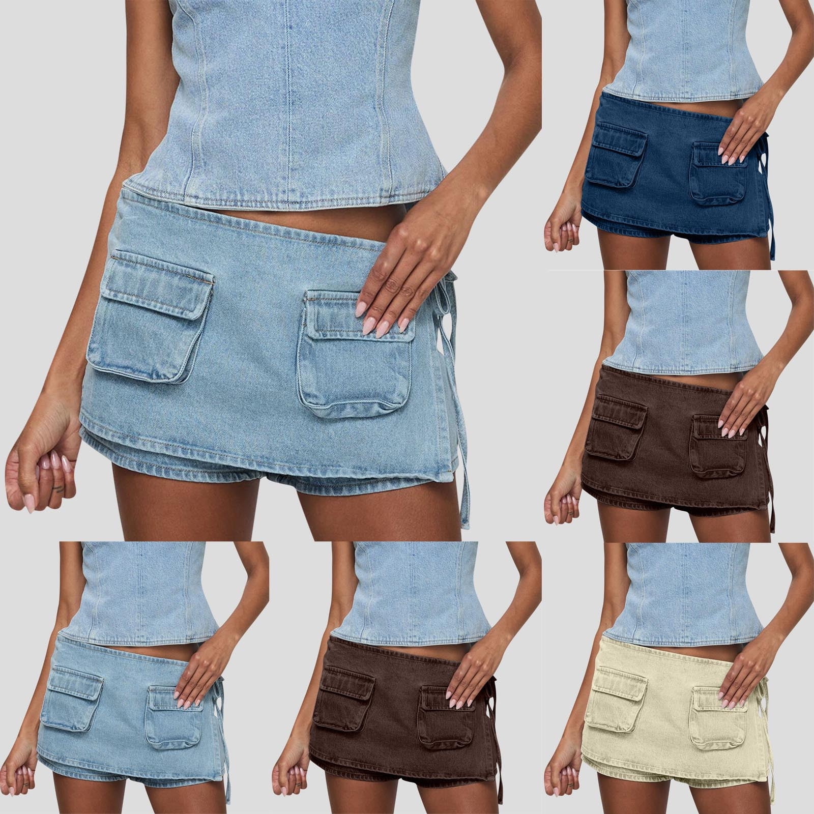 MASRIN Women's Cargo Jean Skort Low Rise Mini Skirt with Shorts ...