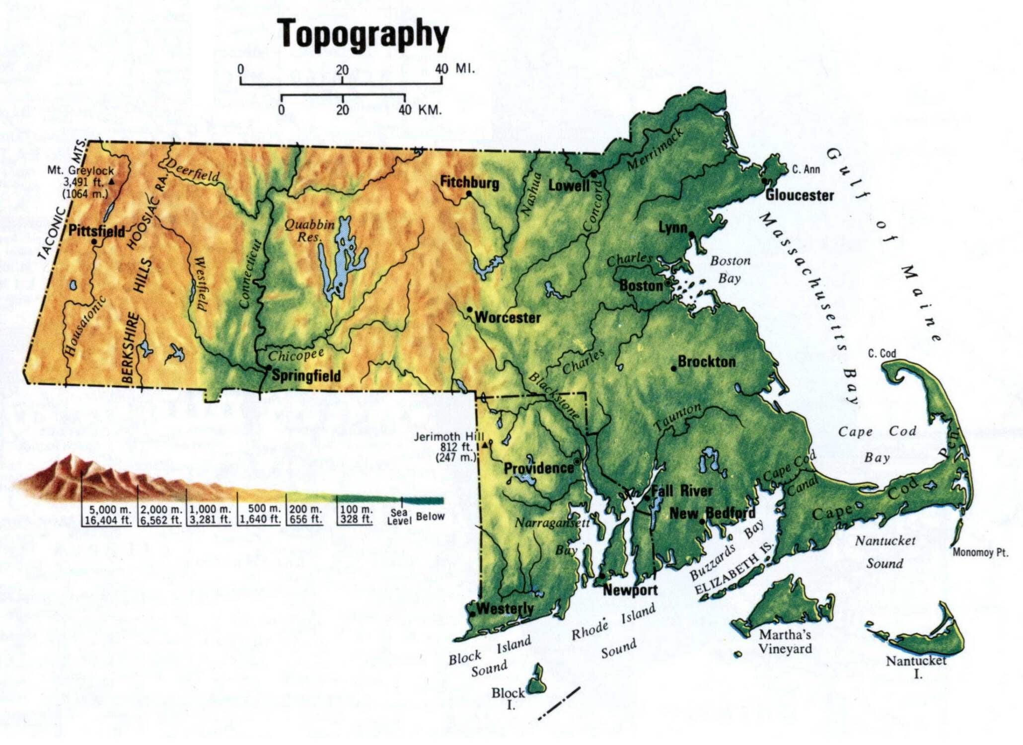 Massachusetts Topography Map Glossy Poster Picture Photo Print Banner ...