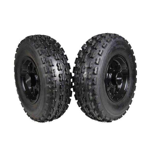 MASSFX 22x7-10 ATV Front Tire & 10x5 4/144 Black Wheel Kit fits Honda ...