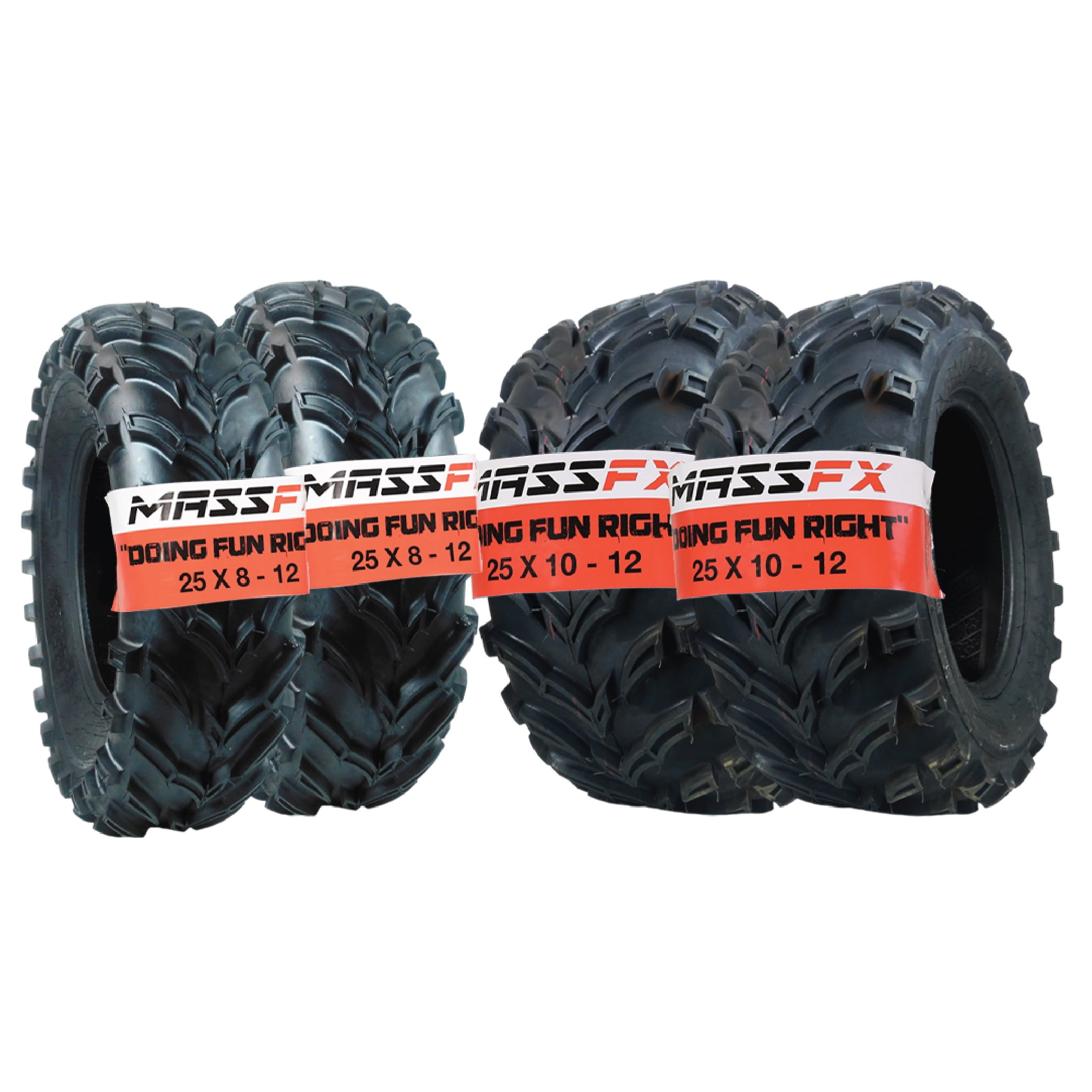 MASSFX 25x8-12 Front (2) & 25x10-12 Rear (2) Tires for ATV, UTV, & SxS ...