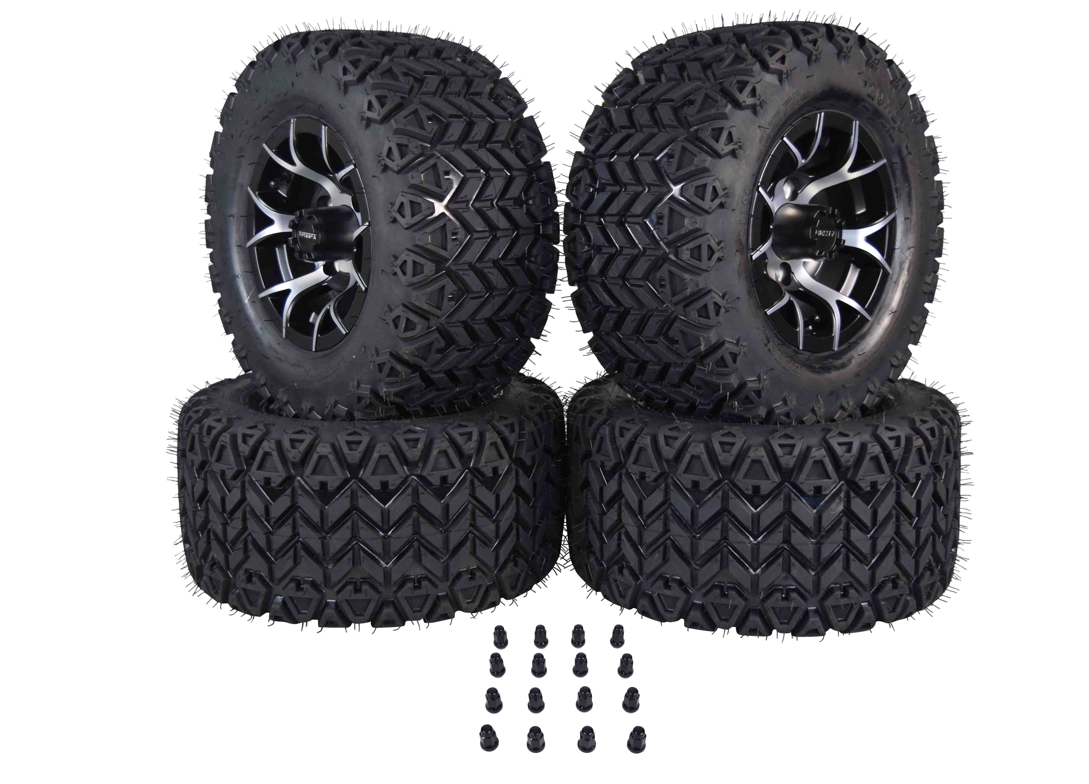 MASSFX Black Pit Viper Golf Cart 20x10-10 Tires & Wheel Kits Set 10x7 4 ...