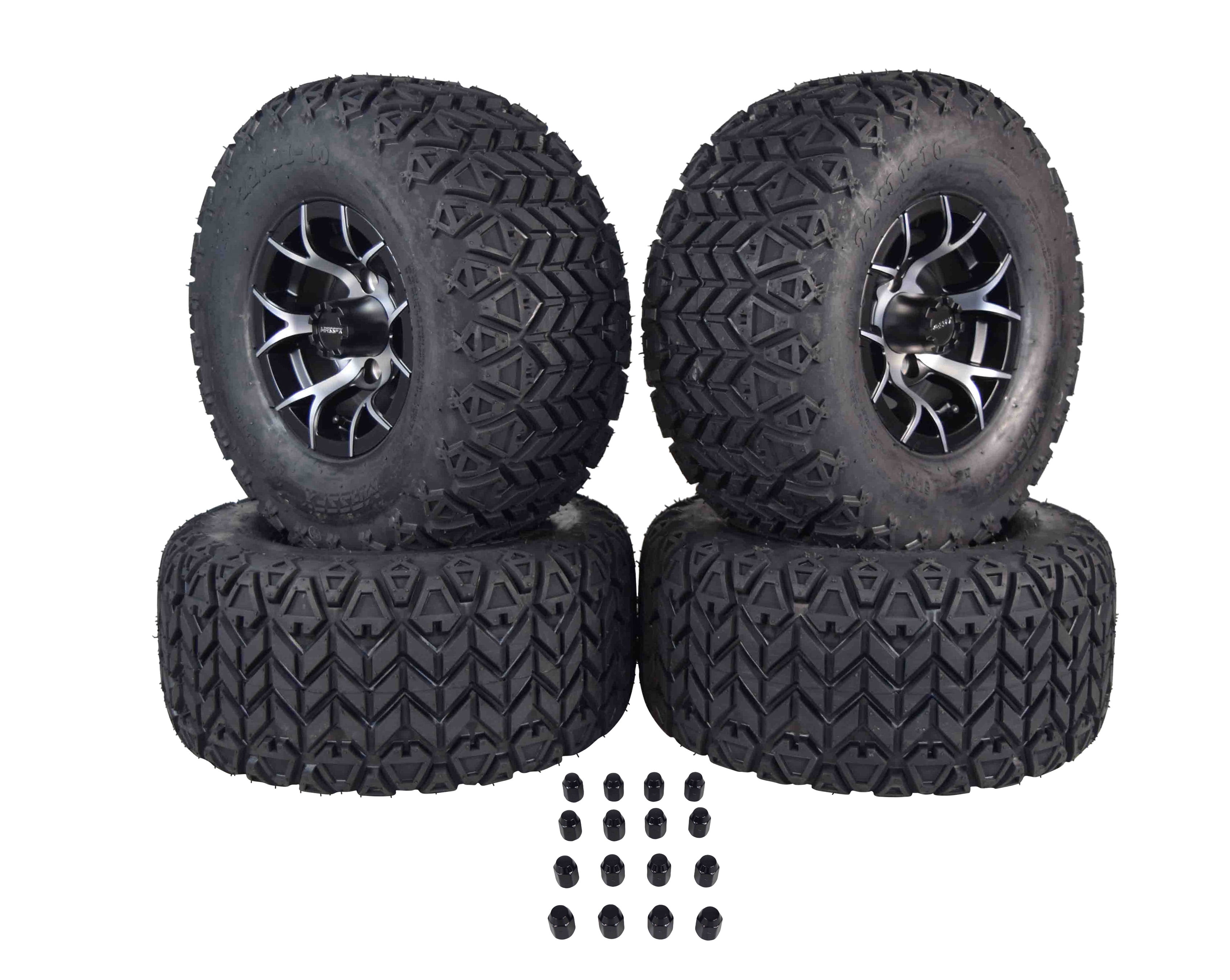 MASSFX Black Pit Viper Golf Cart 22x11-10 Tire & Wheel Kit Set 10x7 4/ ...