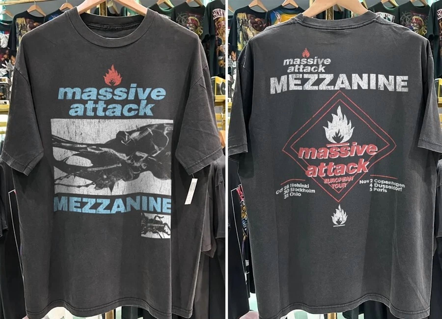 MASSIVE ATTACK MEZZANINE EURO TOUR Short Sleeve Black Color 2 Side ...