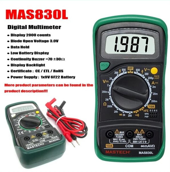MASTECH MAS830L Digital Multimeter Display 2000 counts;Continuity ...