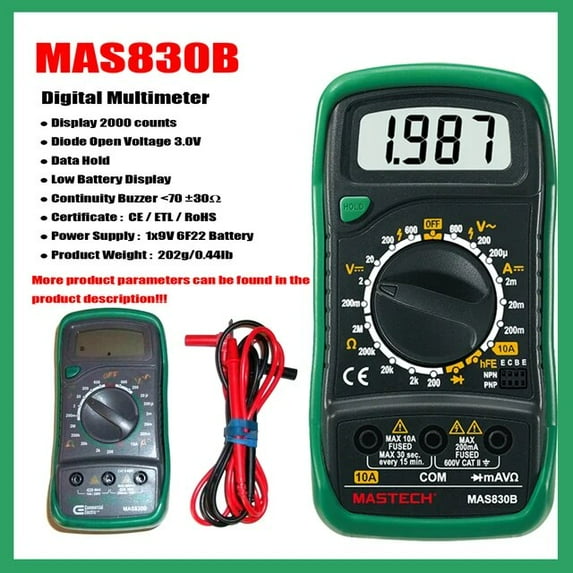 MASTECH MAS838 Digital Multimeter Display 2000 counts;Continuity Buzzer ...
