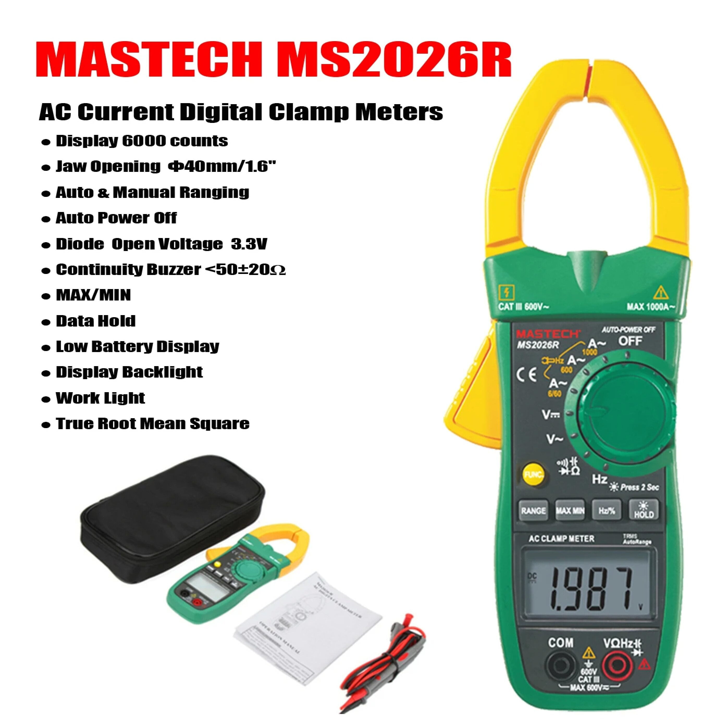 MASTECH MS2026R Current Pliers Voltage Circuit Tester Pincers ...