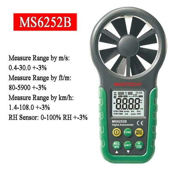 MASTECH MS6252B Digital Anemometer Wind Speed Meter Air Volume Ambient ...