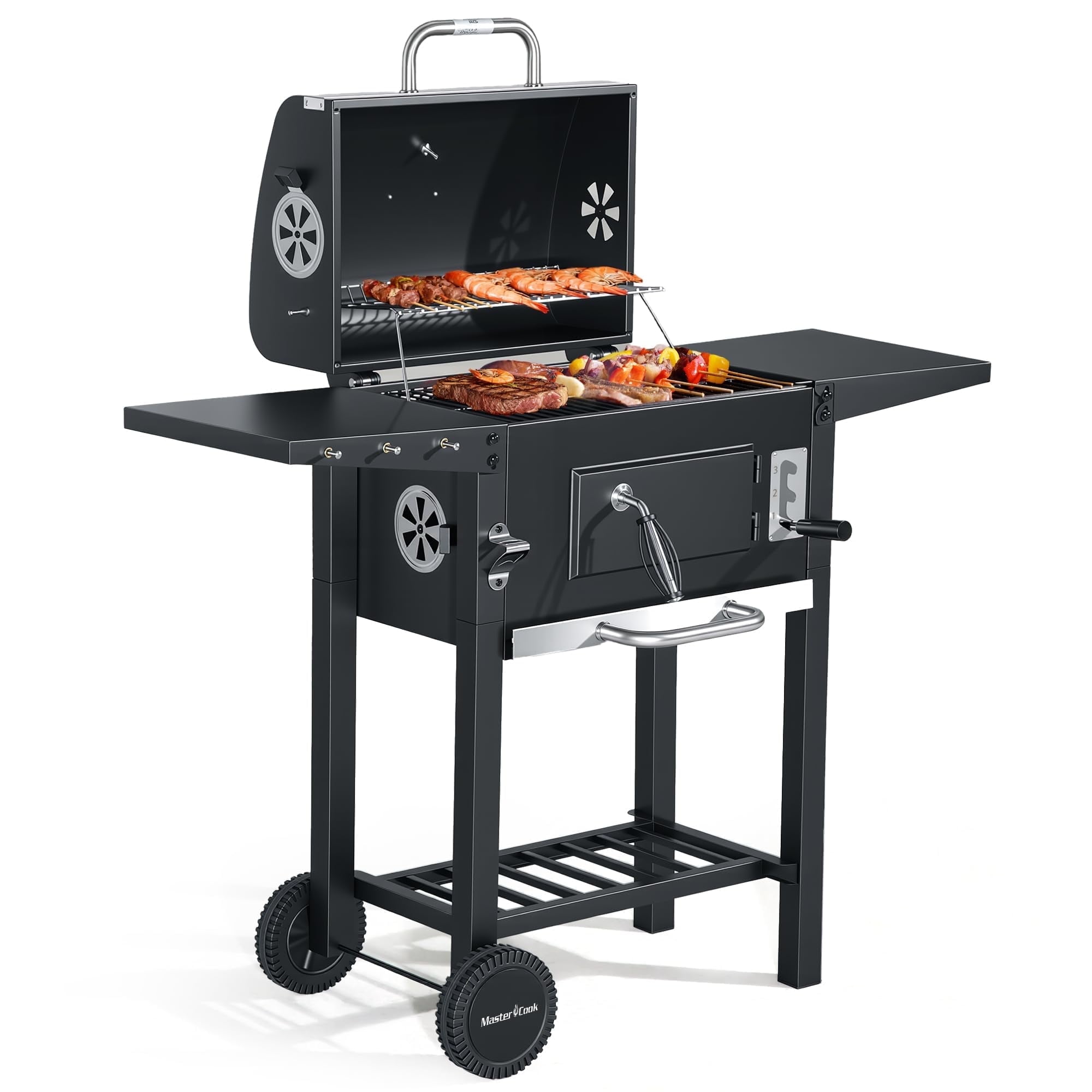 MASTER COOK Charcoal Grill with Two Foldable Side Tables, 19’’ Outdoor ...