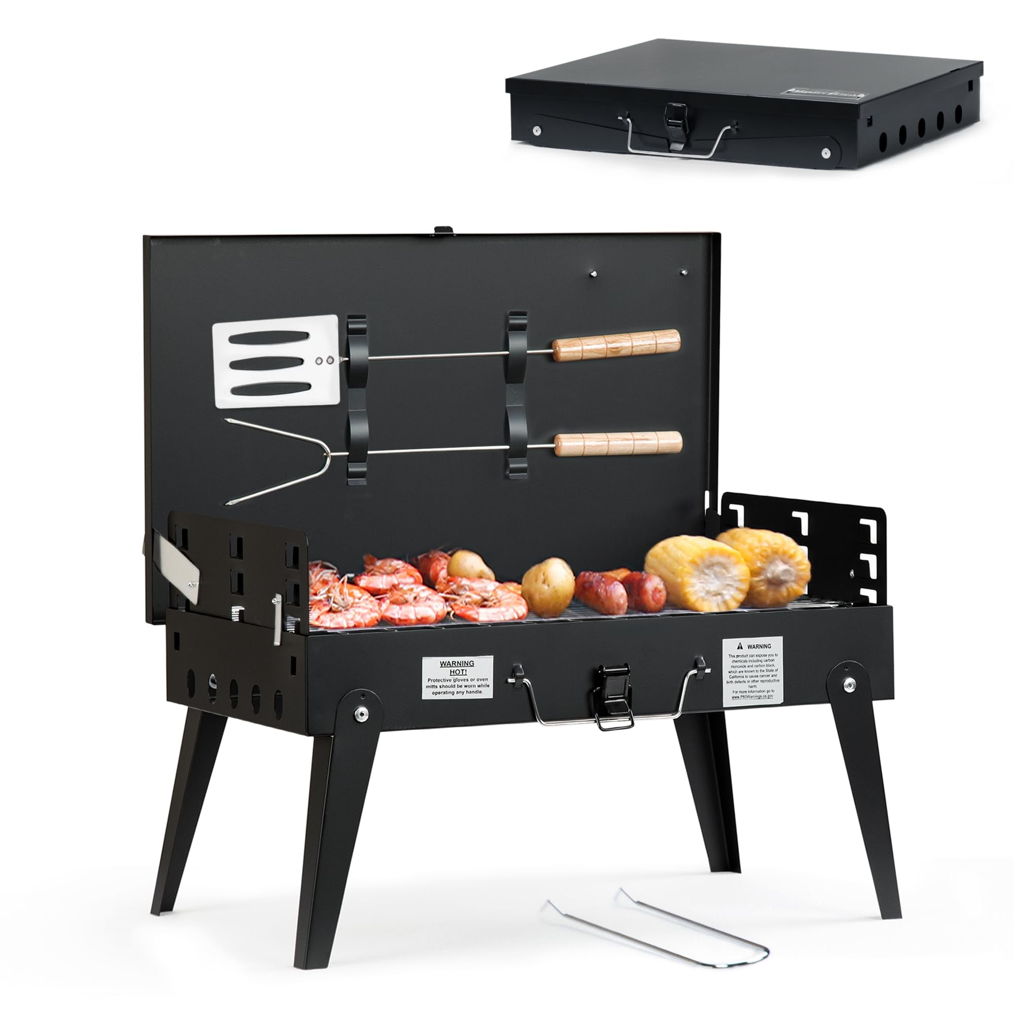 MASTER COOK Portable Charcoal Grill, Foldable BBQ Grill Kit Easy to Carry, Mini Tabletop Grill ...