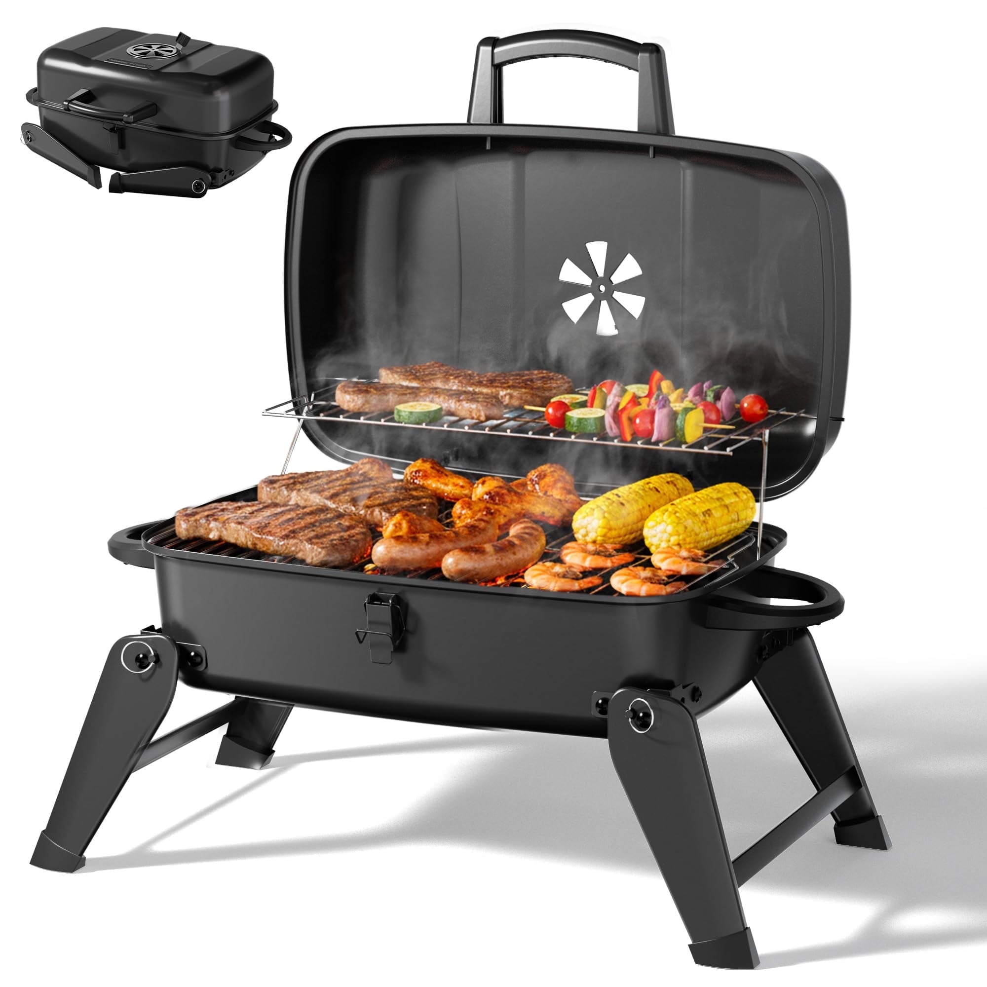 Master Cook Portable Charcoal Grill, Foldable BBQ with Adjustable Vent ...