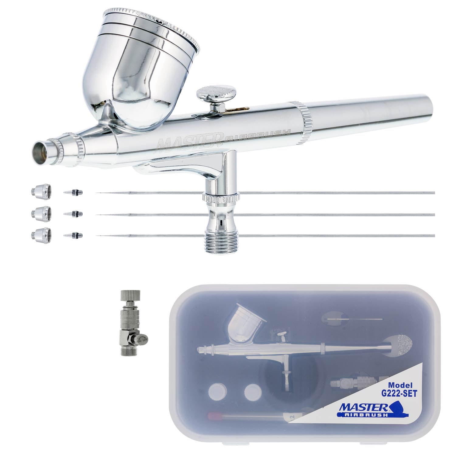 MASTER Elite G222 0.3mm Dual-Action Gravity AIRBRUSH SET KIT w/ 3 TIPS ...